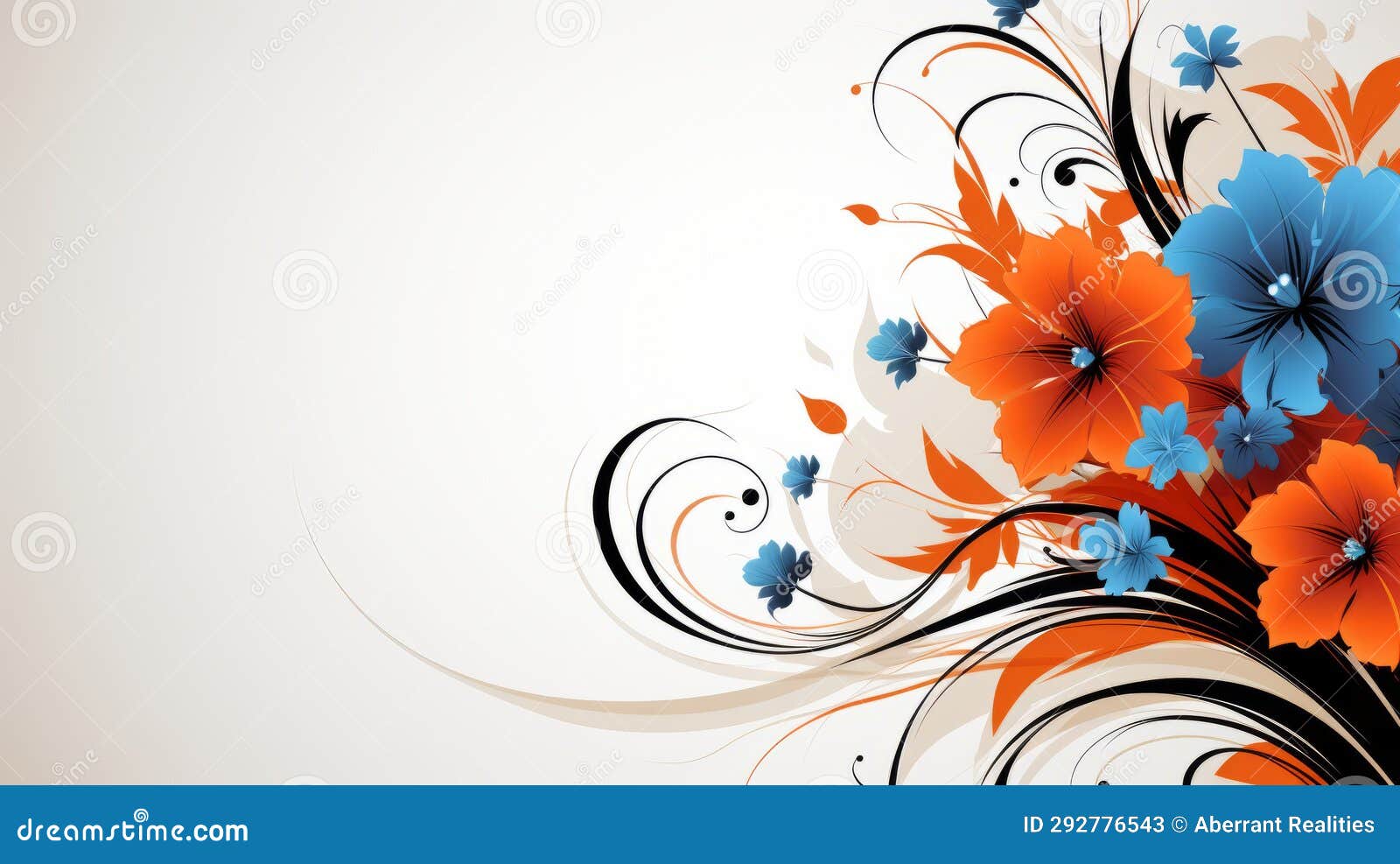 Floral Background with Blue and Orange Flowers on a White Background ...