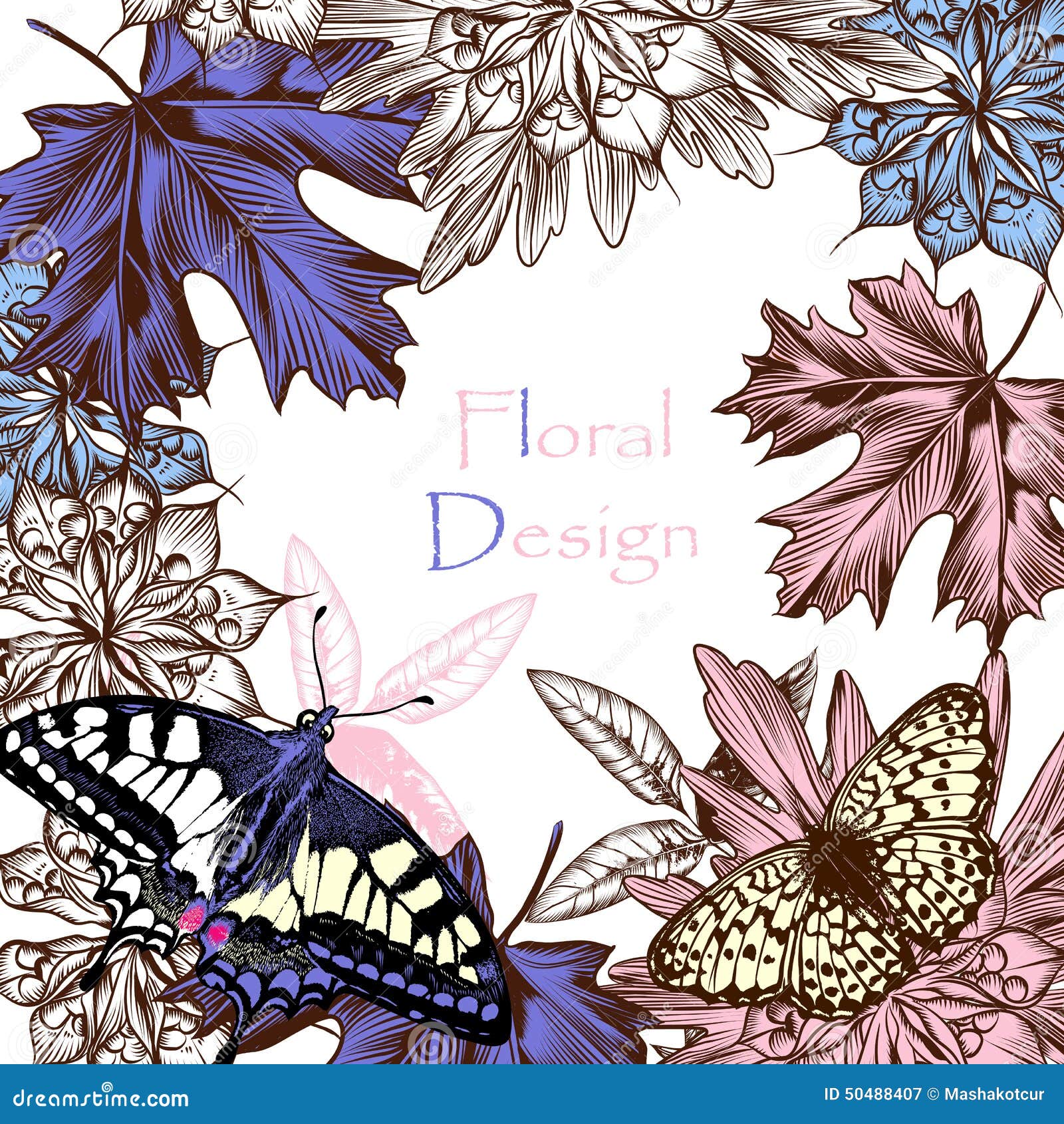 Floral Background with Butterflies and Flowers Stock Vector ...