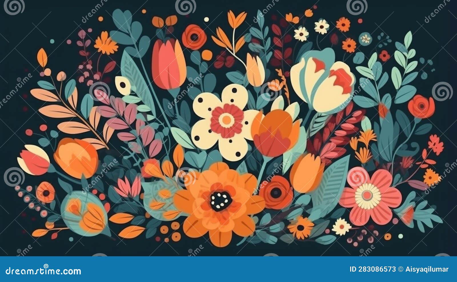 Floral Background with Flowers and Leaves. Cartoon Illustration Stock ...