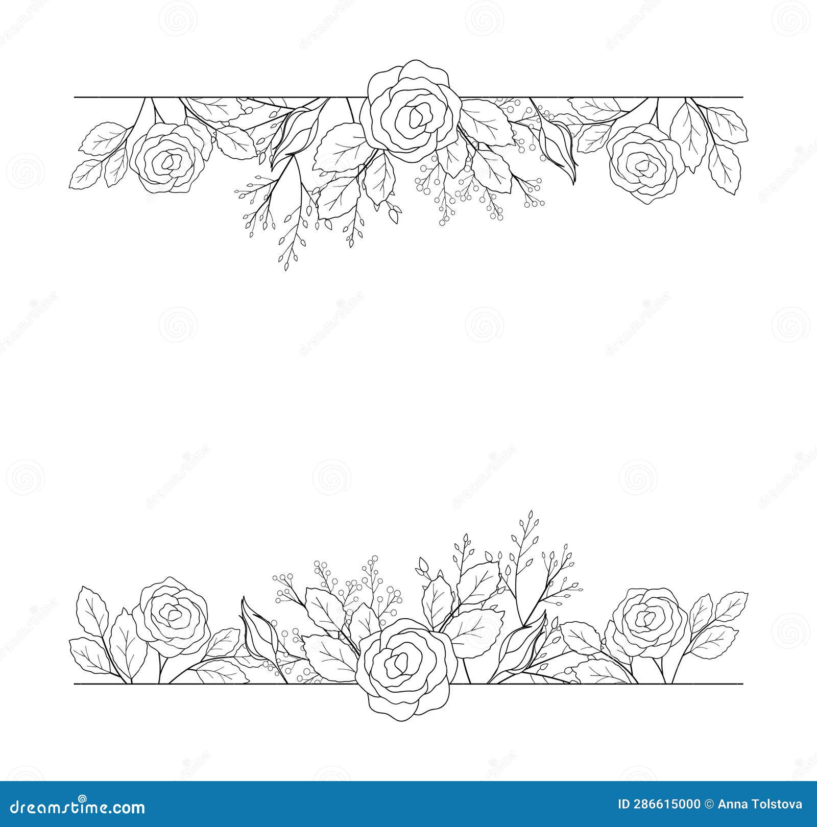 Floral Background, Floral Frame and Border with Roses, Line. Stock ...