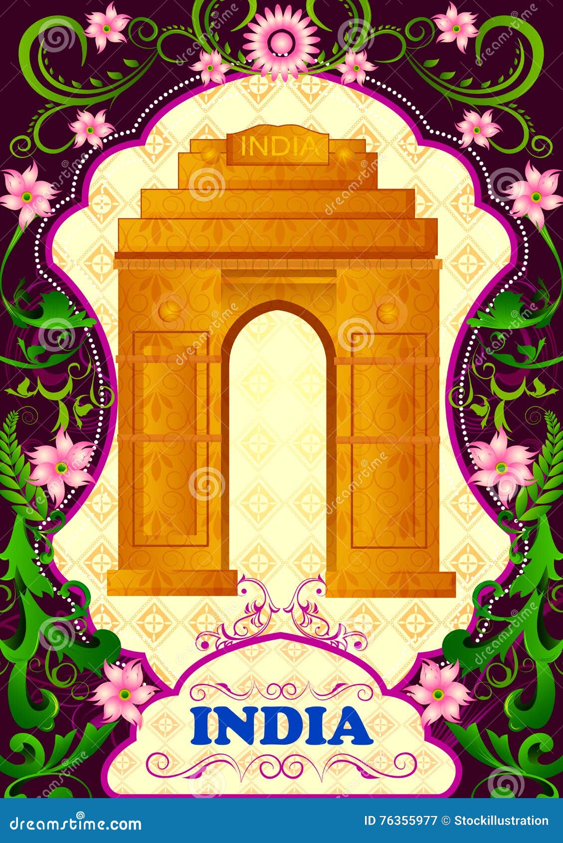 Floral Background with India Gate Stock Vector - Illustration of ...