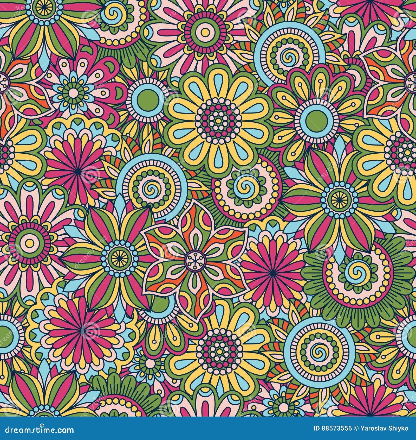 Floral Background Made of Many Doodle Flowers. Seamless Pattern Stock ...