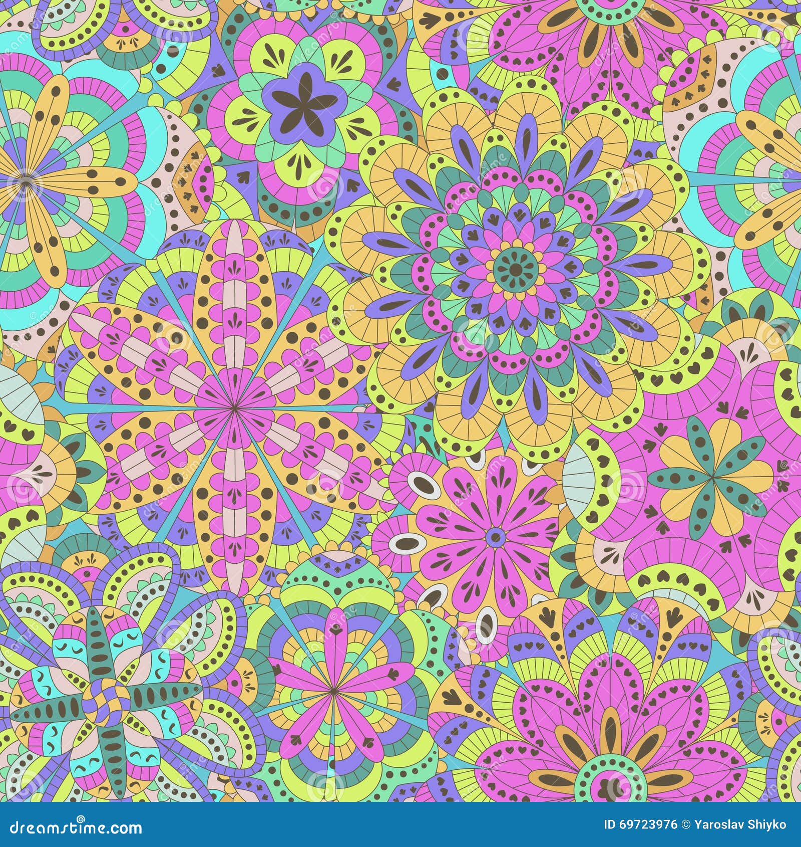 Floral Background Made of Many Mandalas. Seamless Pattern Stock Vector ...