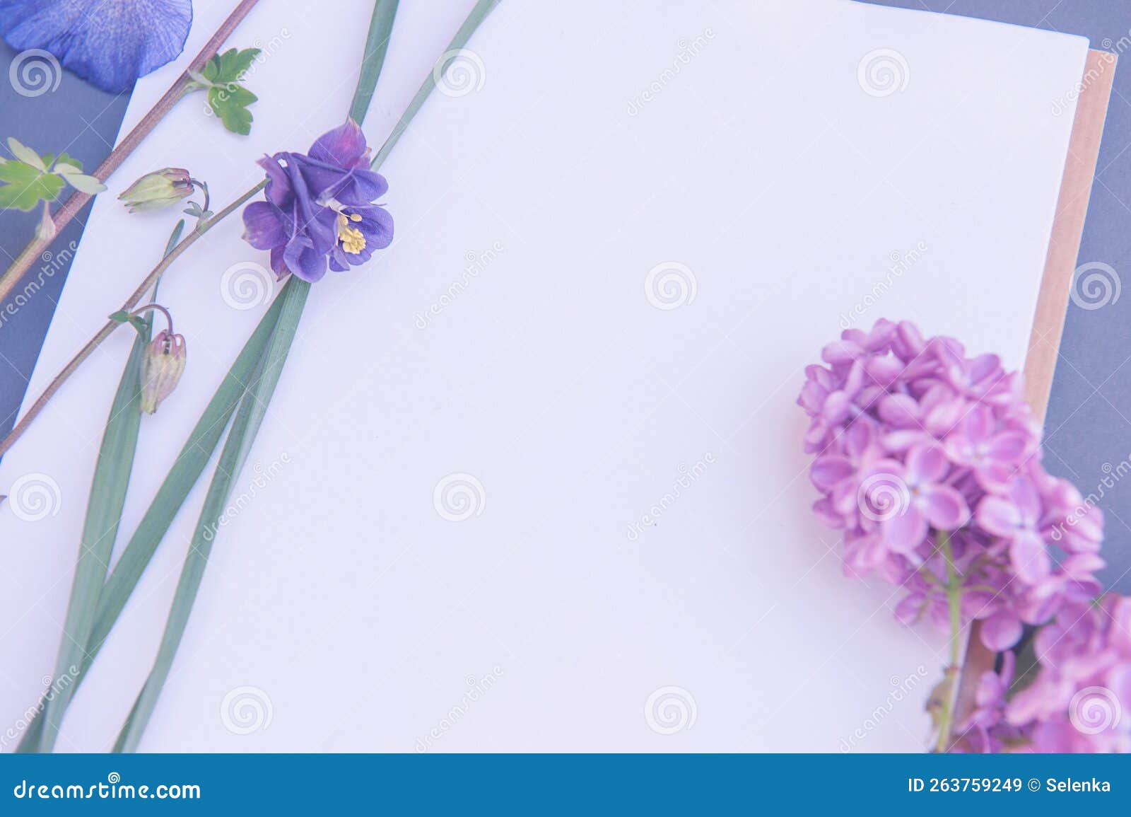 Floral Background Mockup with White Empty Space Paper List and Violet ...