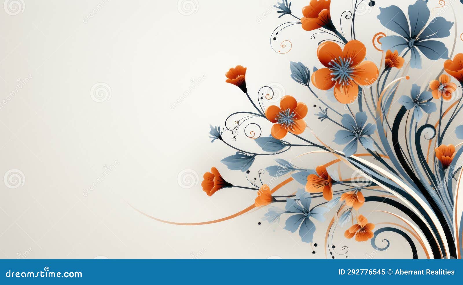 Floral Background with Orange and Blue Flowers on a White Background ...