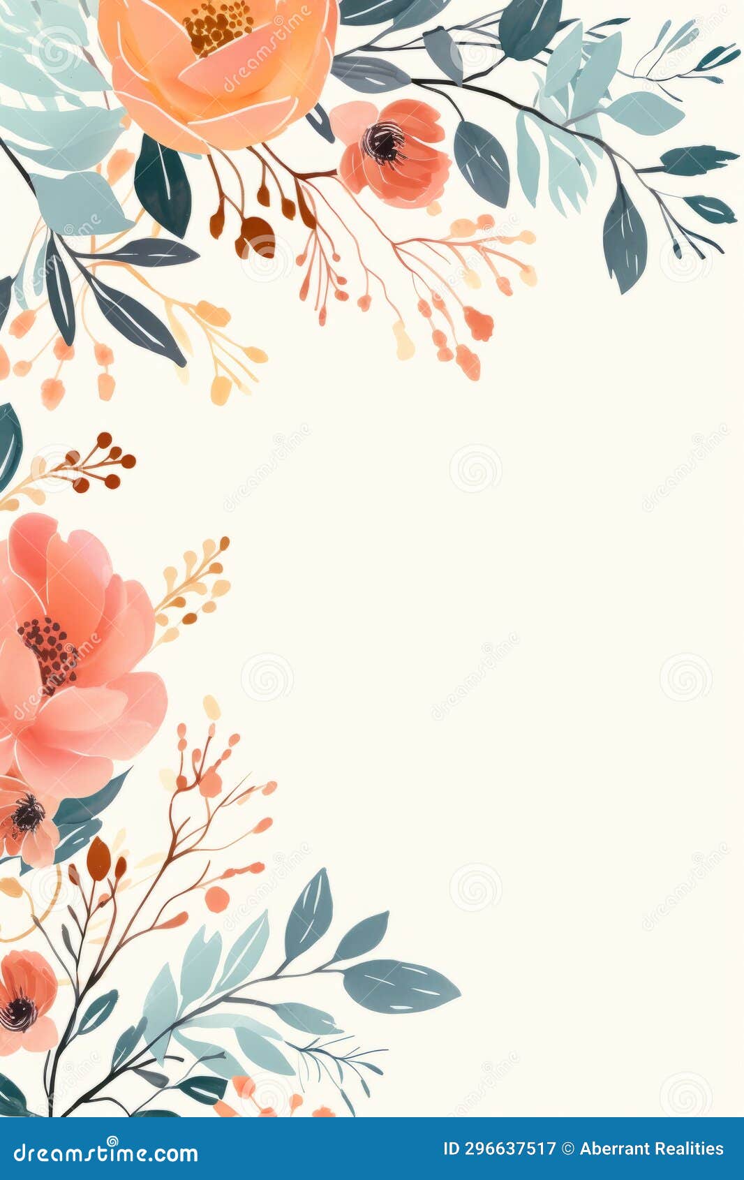 Floral Background with Orange and Blue Flowers on a White Background ...