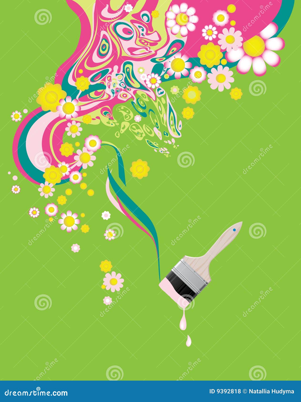 Floral Background with Paintbrush. Stock Vector - Illustration of ...