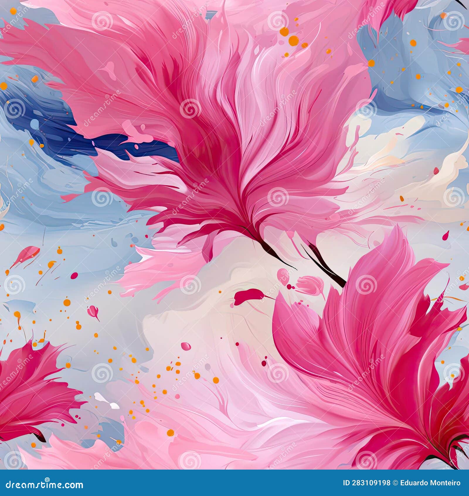 Floral Background with Pink and Blue Flowers and Dynamic Brushwork ...