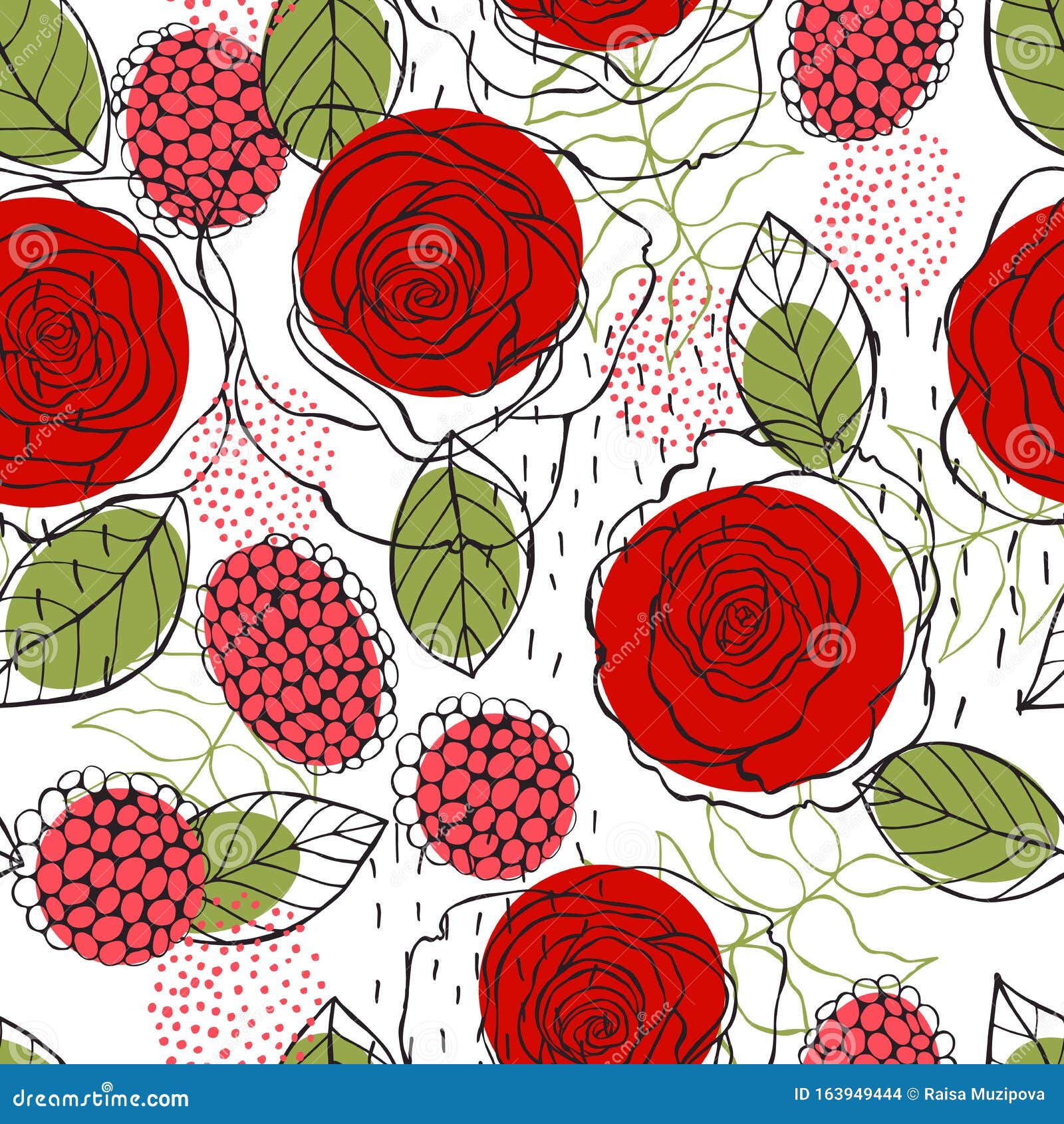 Vector Pattern with Hand Drawn Red Roses Stock Vector - Illustration of ...