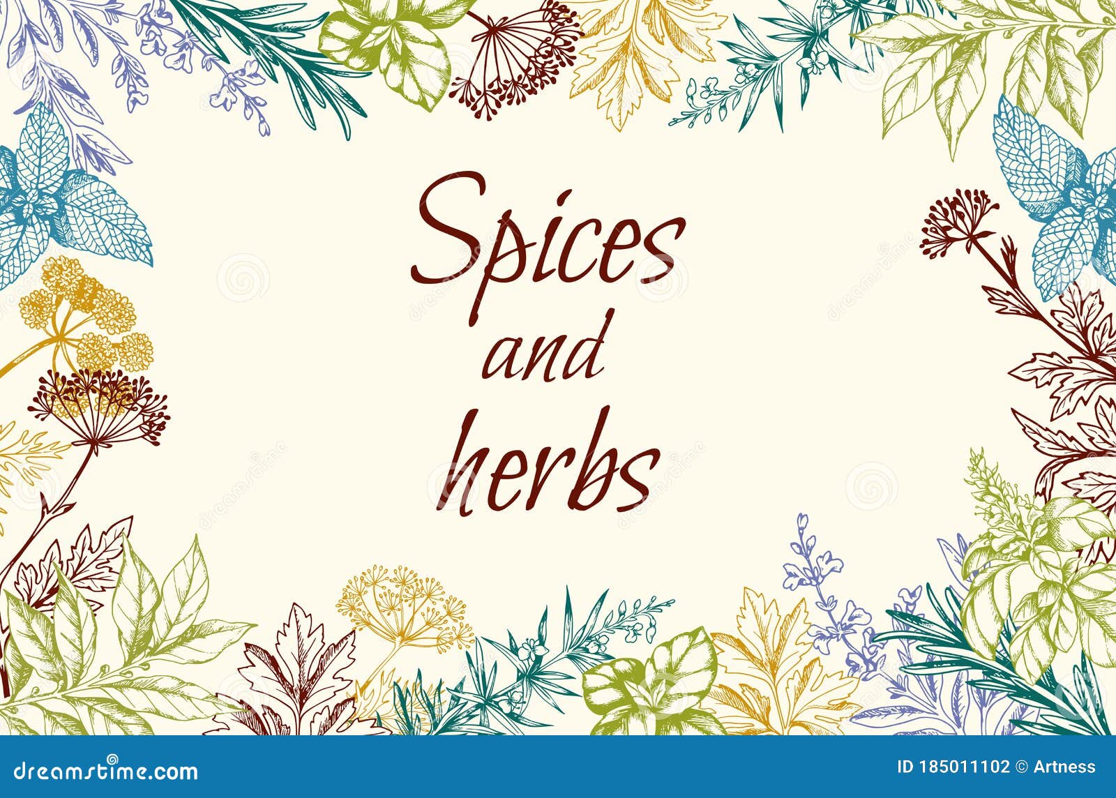 Floral Background with Spices and Herbs Stock Vector - Illustration of ...