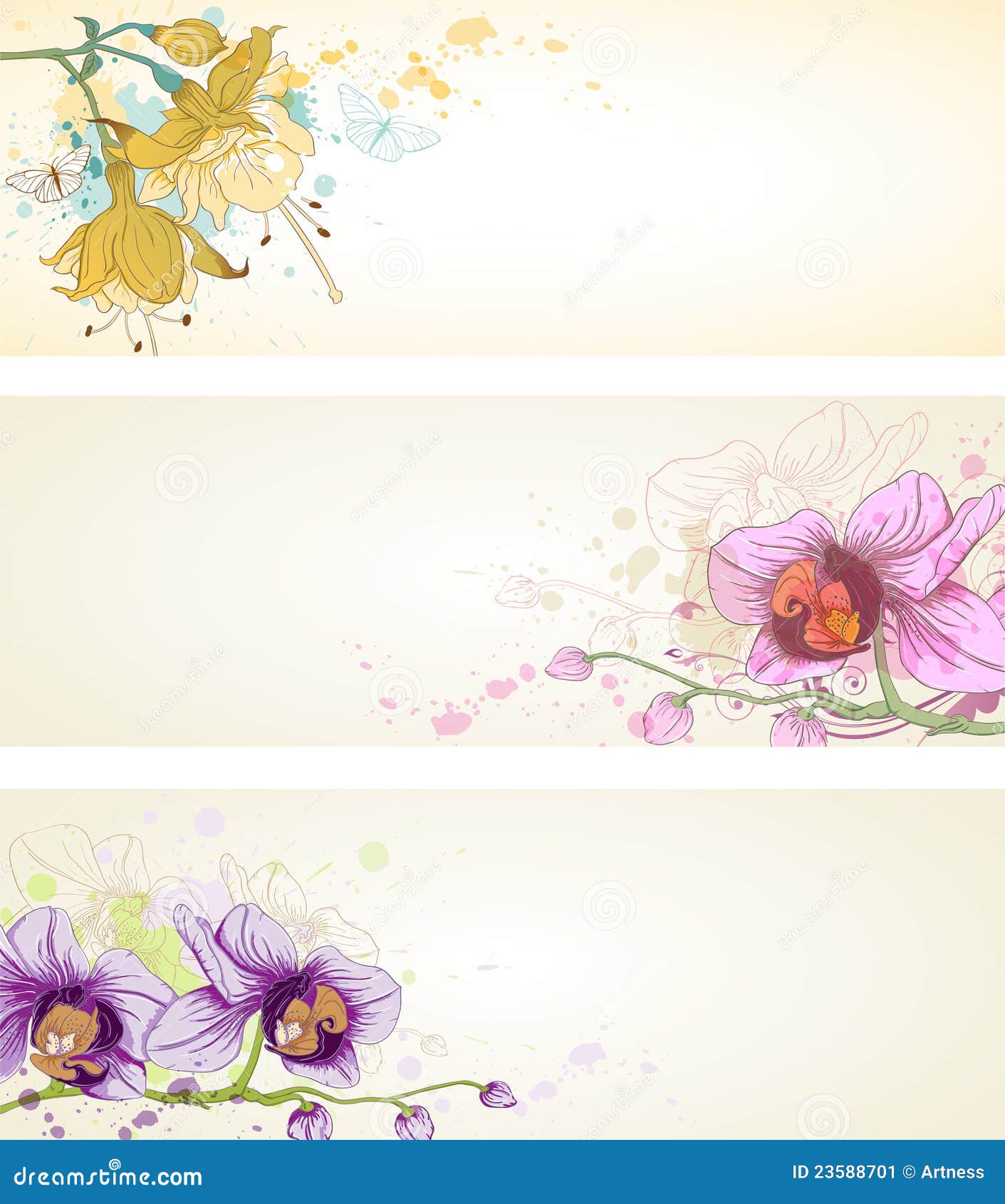 Floral Banners with Orchids Stock Vector - Illustration of summer ...