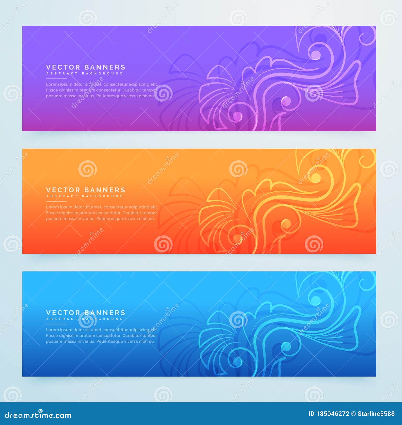 Floral Banners Set of Three in Different Colors Stock Vector ...