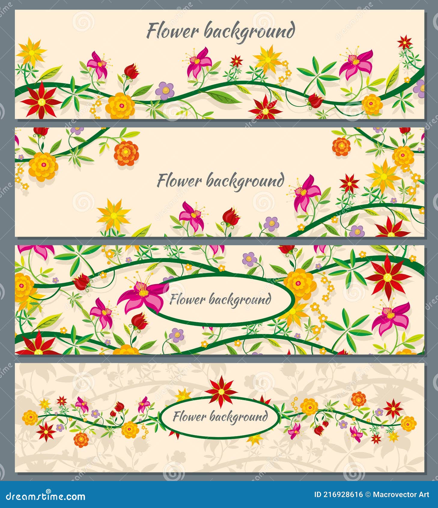 Floral Banners Vector Set with Flowers Stock Vector - Illustration of ...