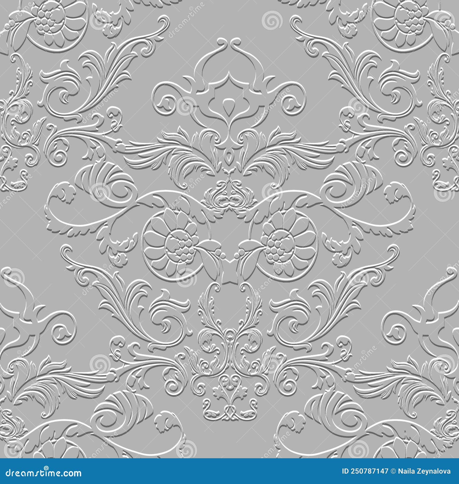 Floral Baroque 3d Seamless Pattern. Vector Embossed White Background ...