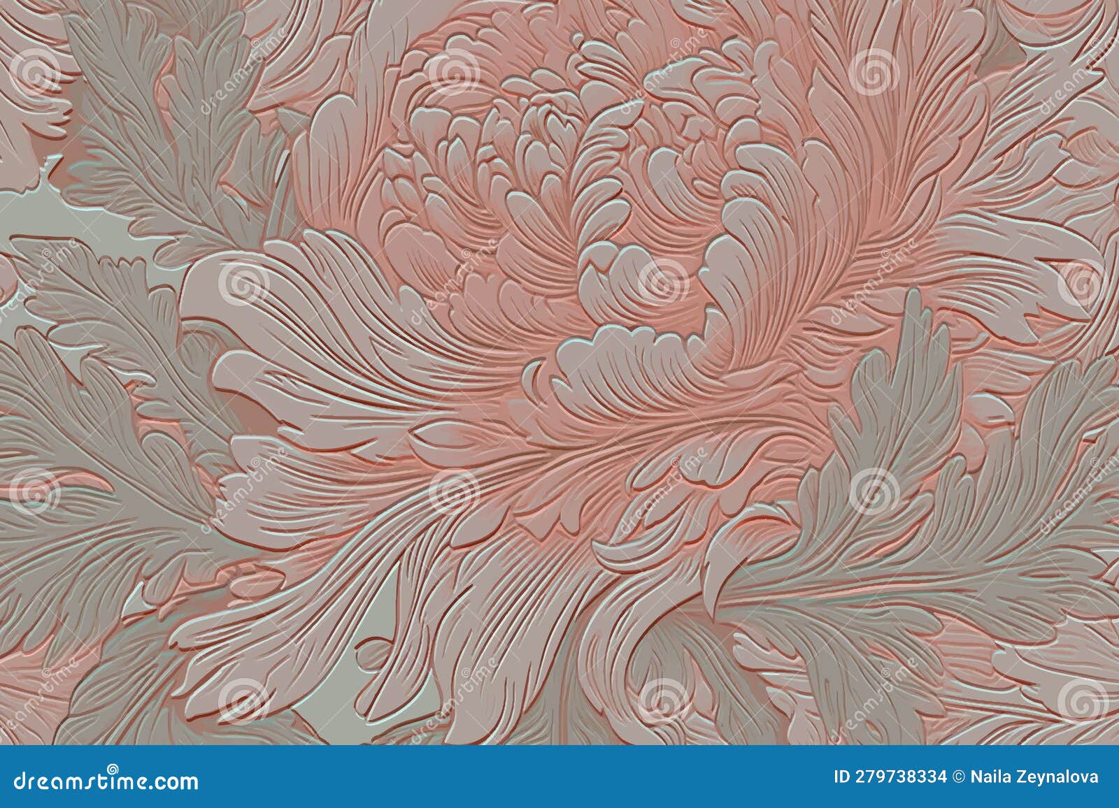 Floral Baroque Old Retro Style 3d Peonies Pattern. Vector Embossed ...