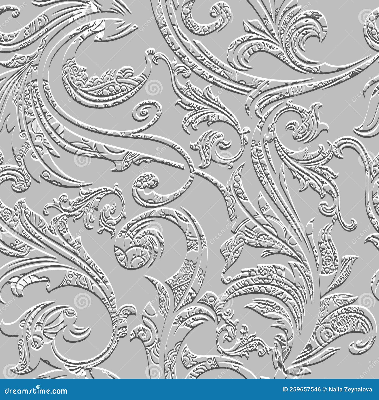Floral Baroque White 3d Seamless Pattern. Vector Embossed Vintage ...