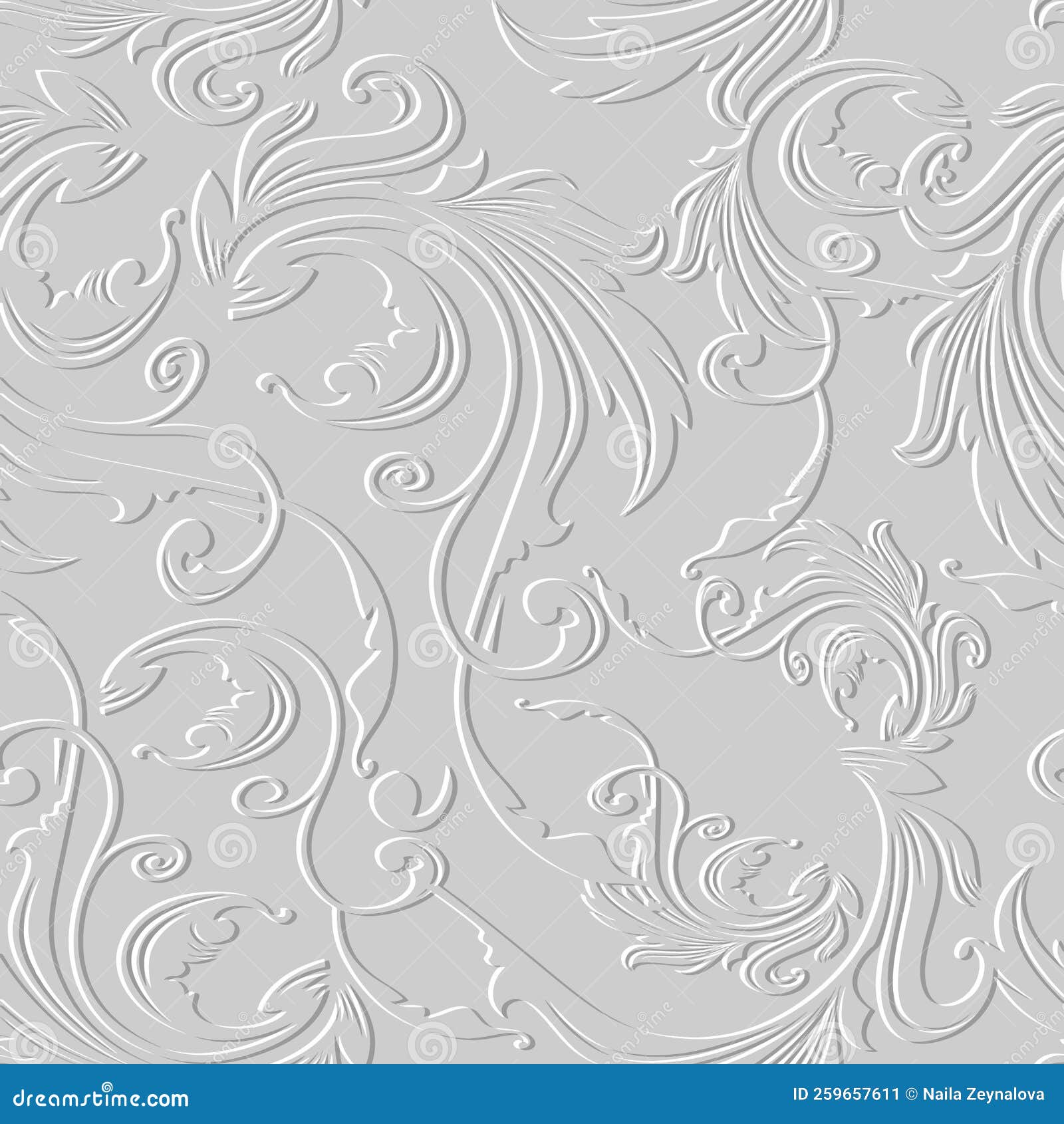 Floral Baroque White 3d Seamless Pattern. Vector Embossed Vintage ...