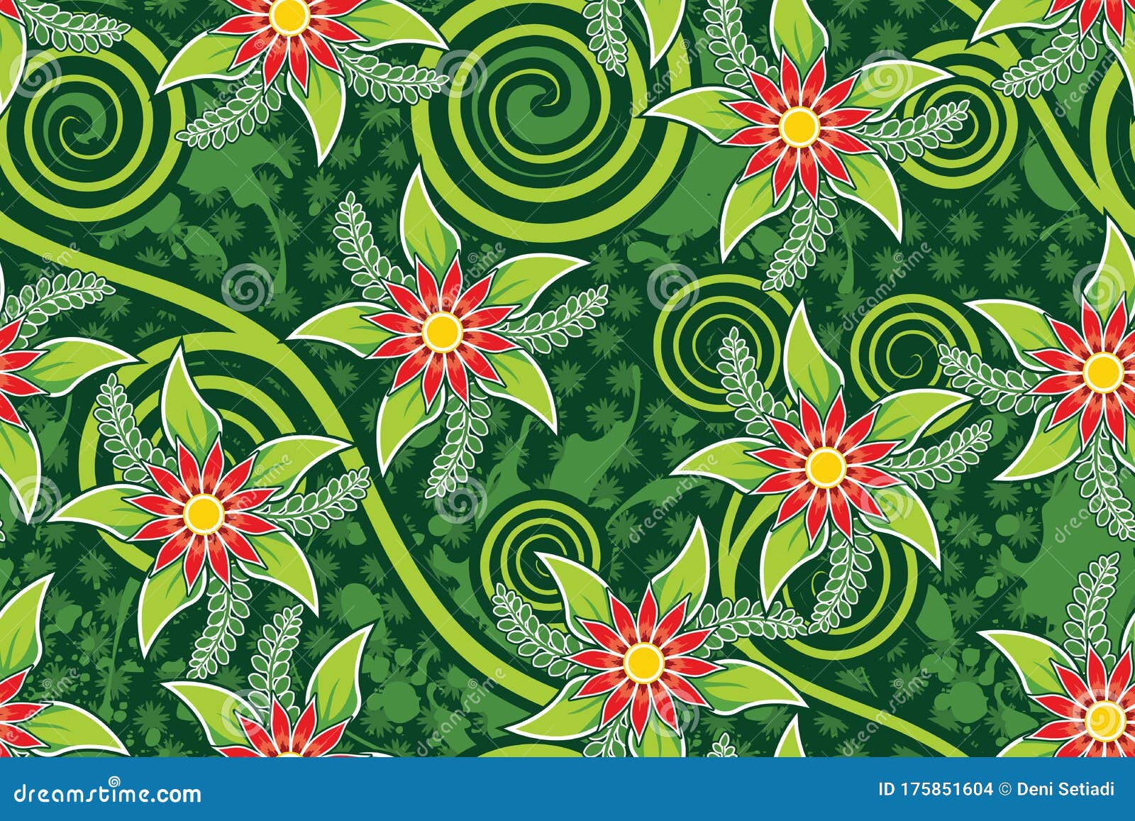 Floral Batik Motif Vector Illustration Stock Vector - Illustration of ...