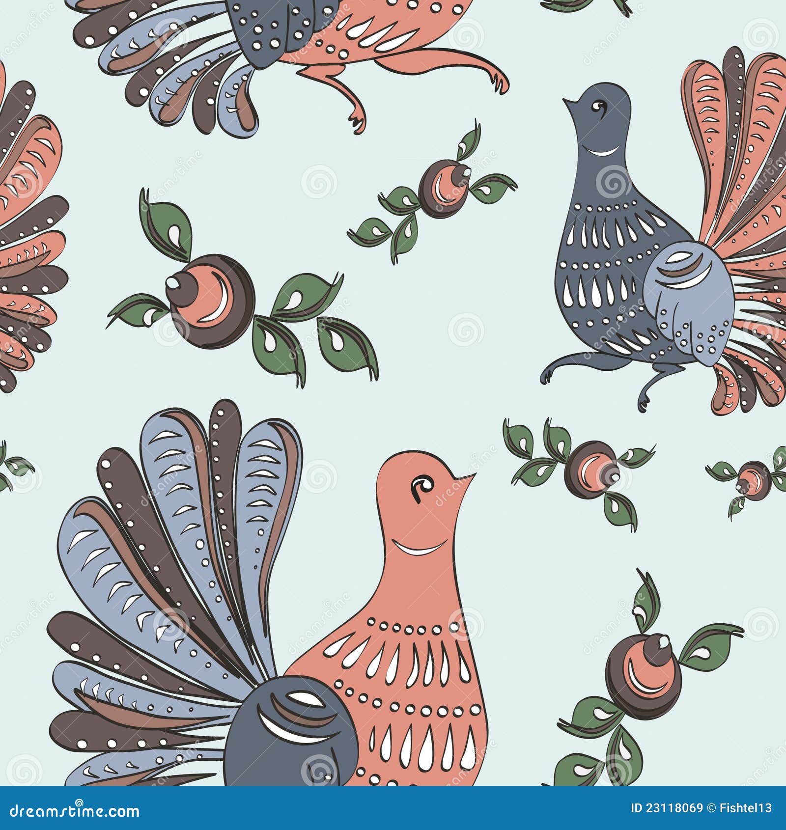 Floral and Bird Folk Seamless Pattern Stock Vector - Illustration of ...
