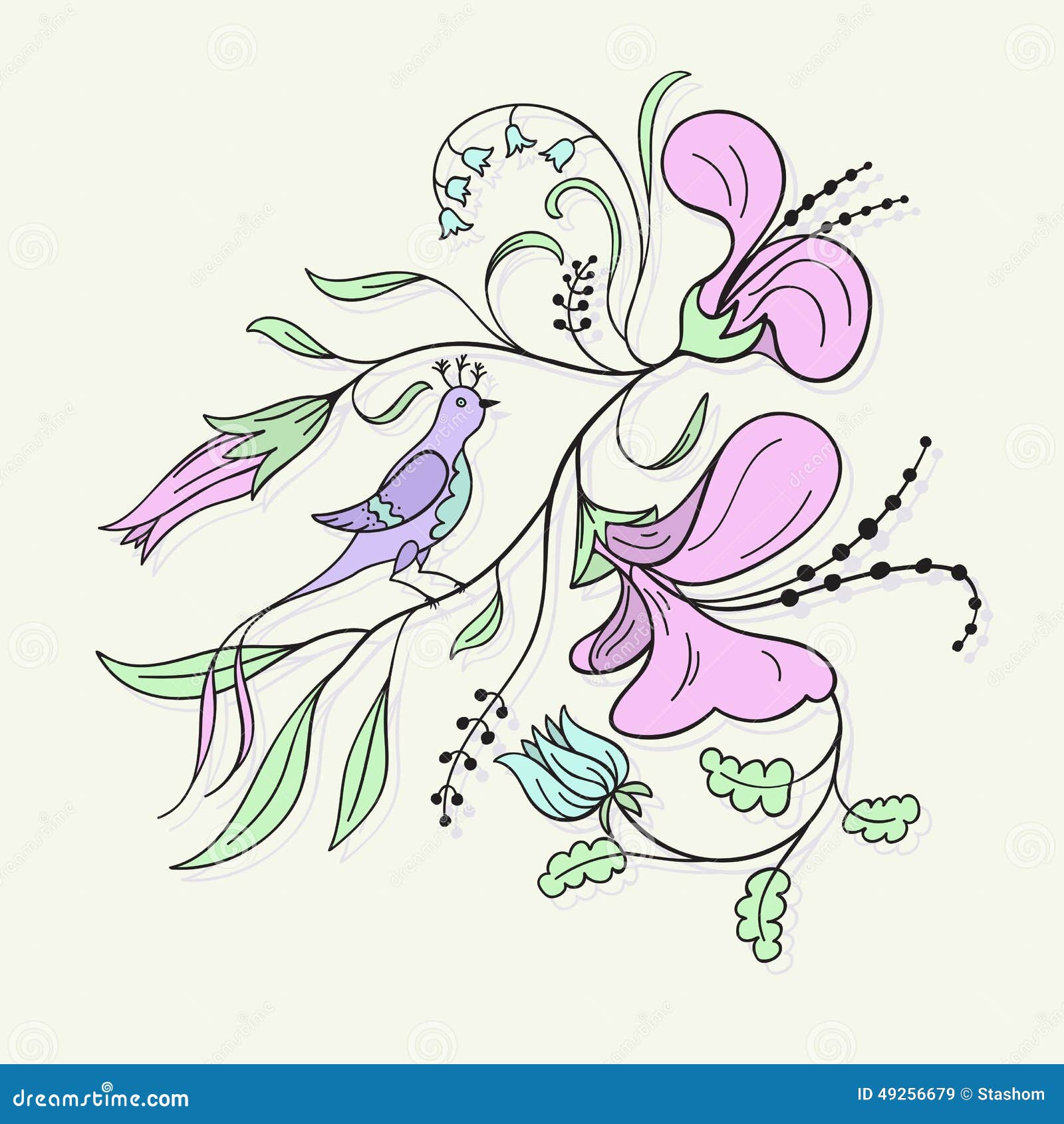 Floral and Bird. Vector Illustration Stock Vector - Illustration of ...