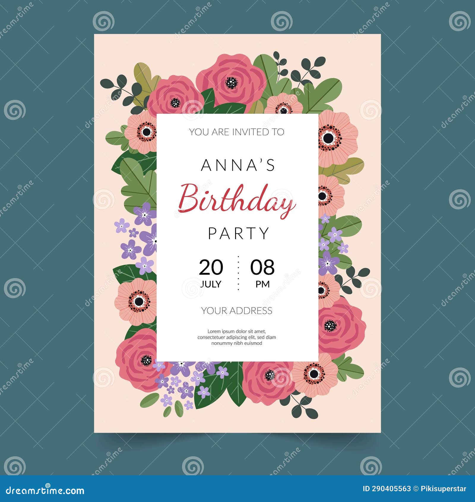 Floral Birthday Card Template Vector Design Illustration Stock Vector ...