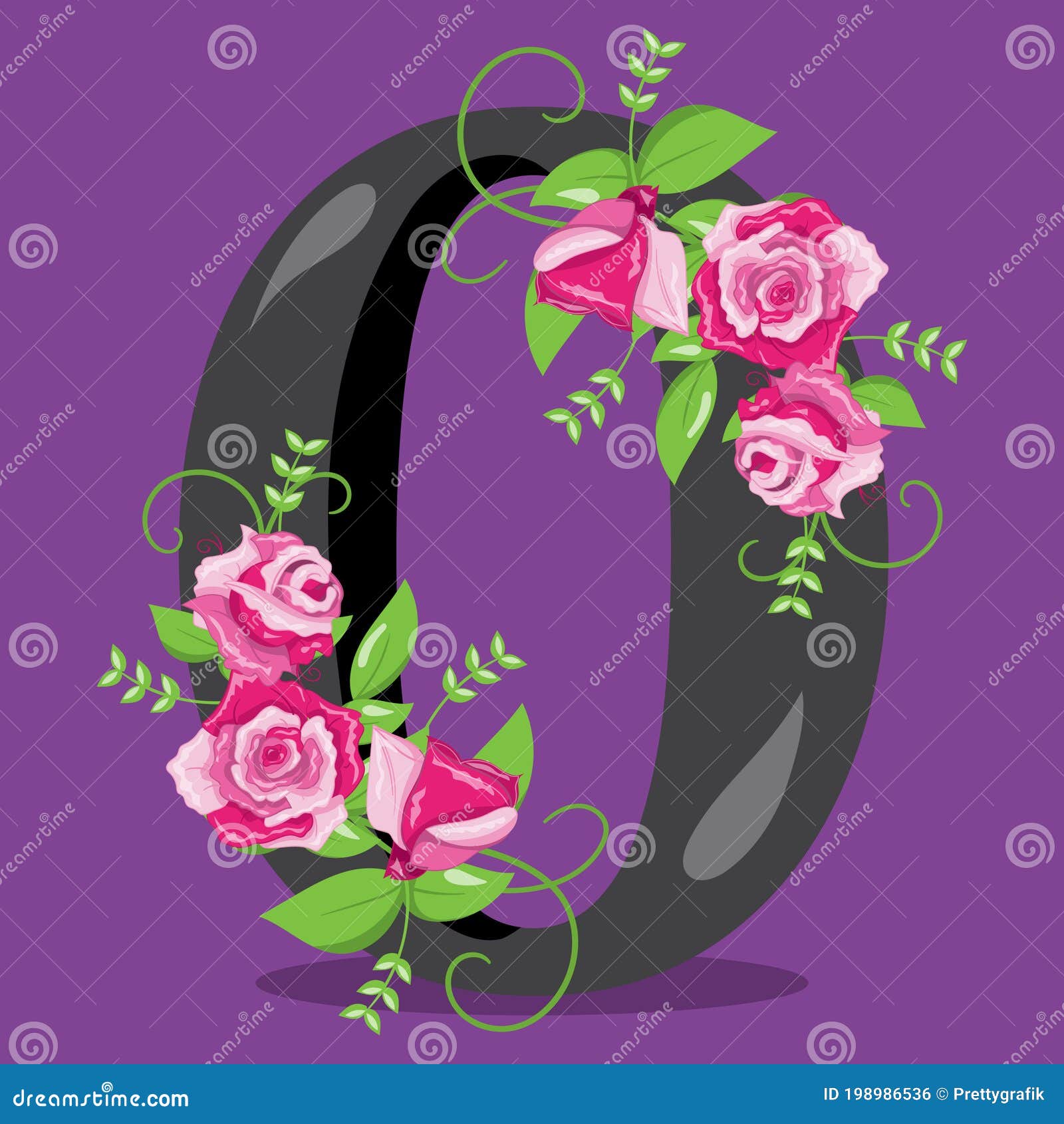 Floral black number 0 stock vector. Illustration of vector - 198986536