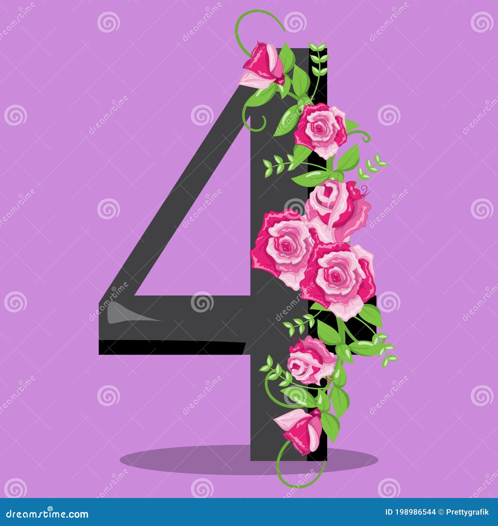 Floral black number 04 stock vector. Illustration of black - 198986544