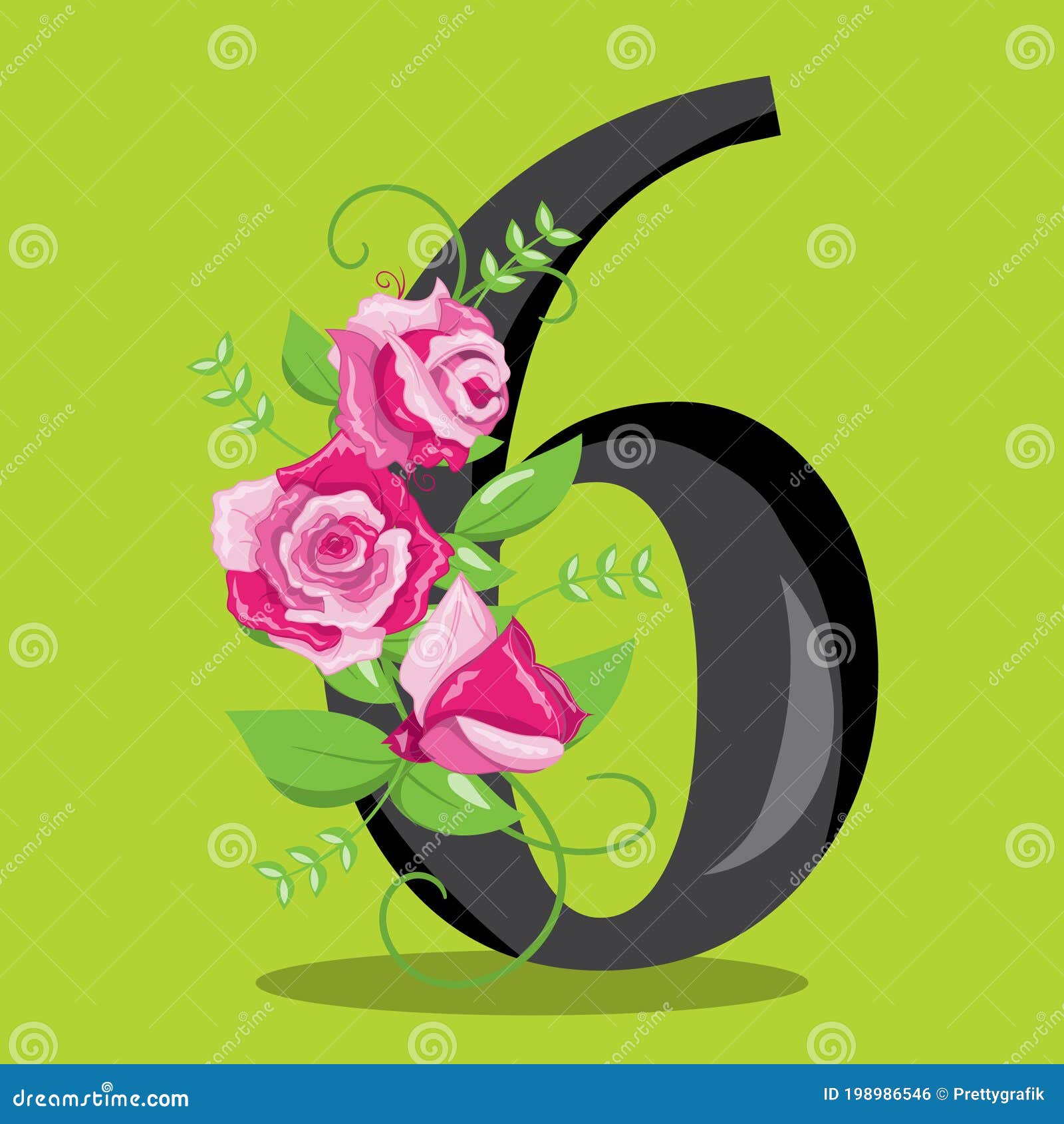Floral black number 06 stock vector. Illustration of cartoon - 198986546