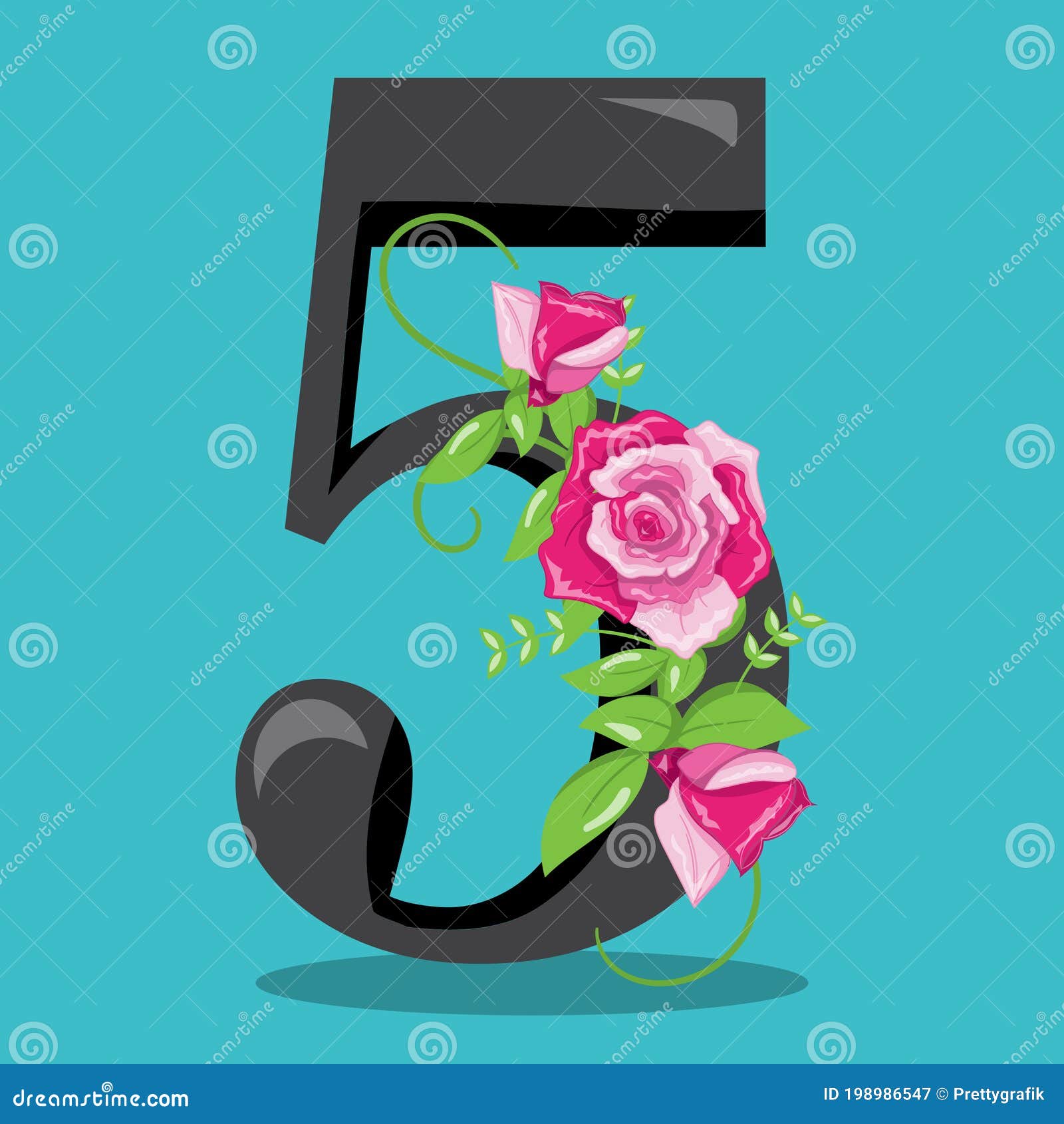 Floral black number 05 stock vector. Illustration of number - 198986547
