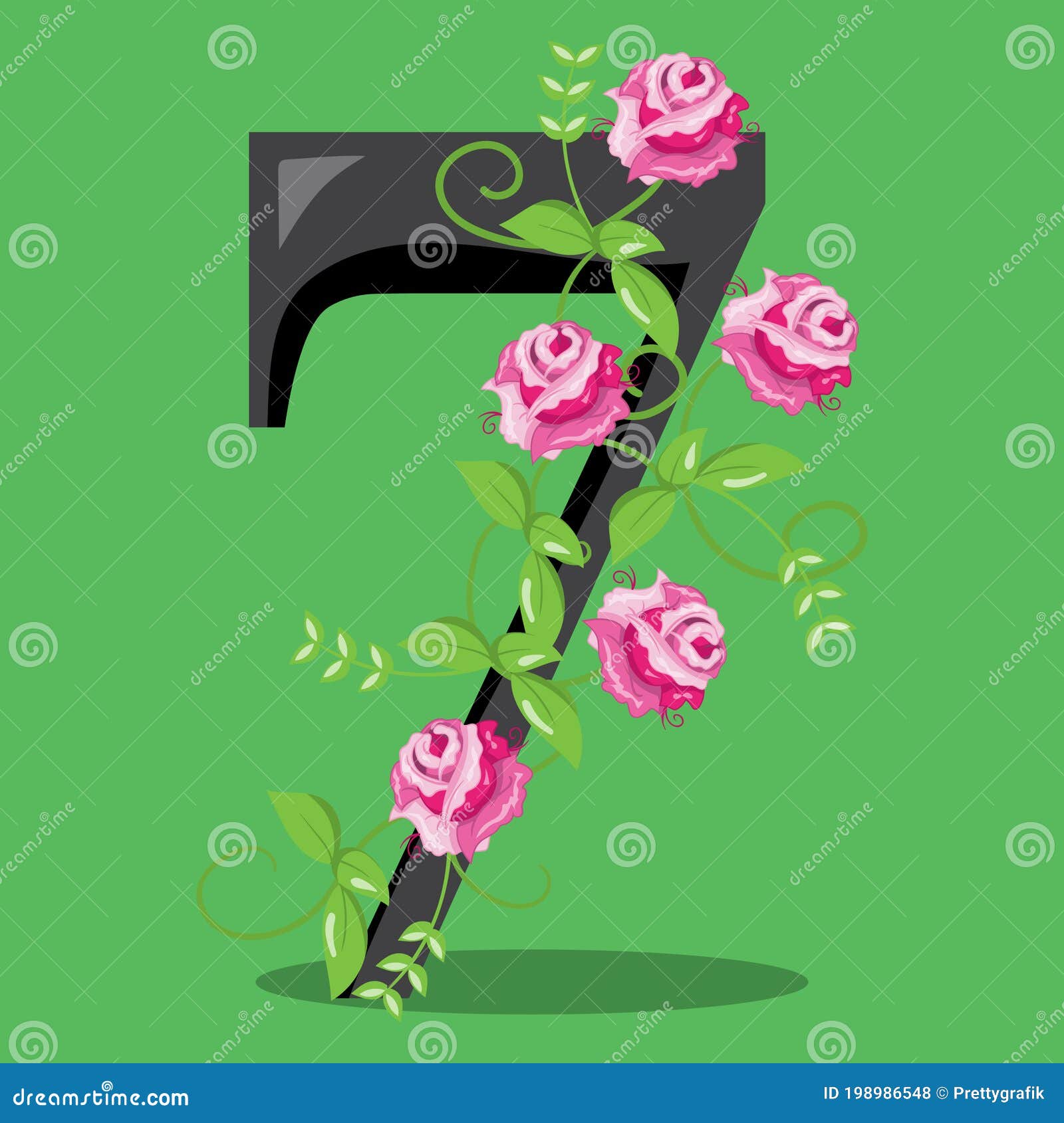 Floral black number 07 stock vector. Illustration of cartoon - 198986548