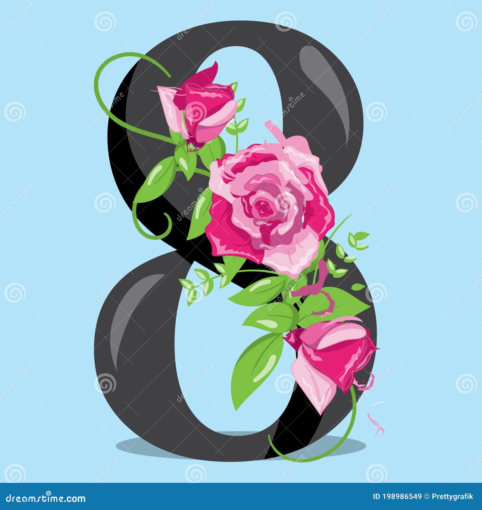 Floral black number 08 stock vector. Illustration of number - 198986549
