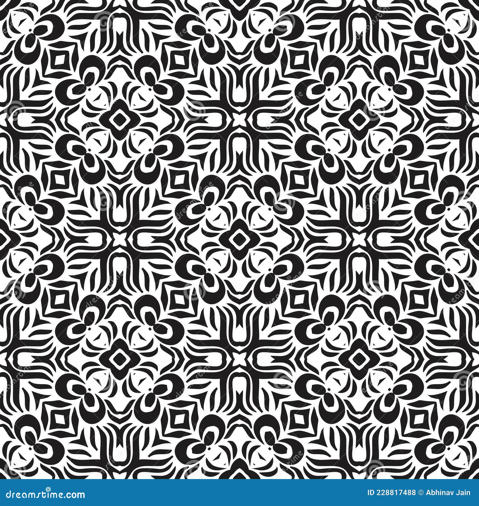 Floral Black and White Texture Pattern. Rangoli Pattern. Vector Pattern ...