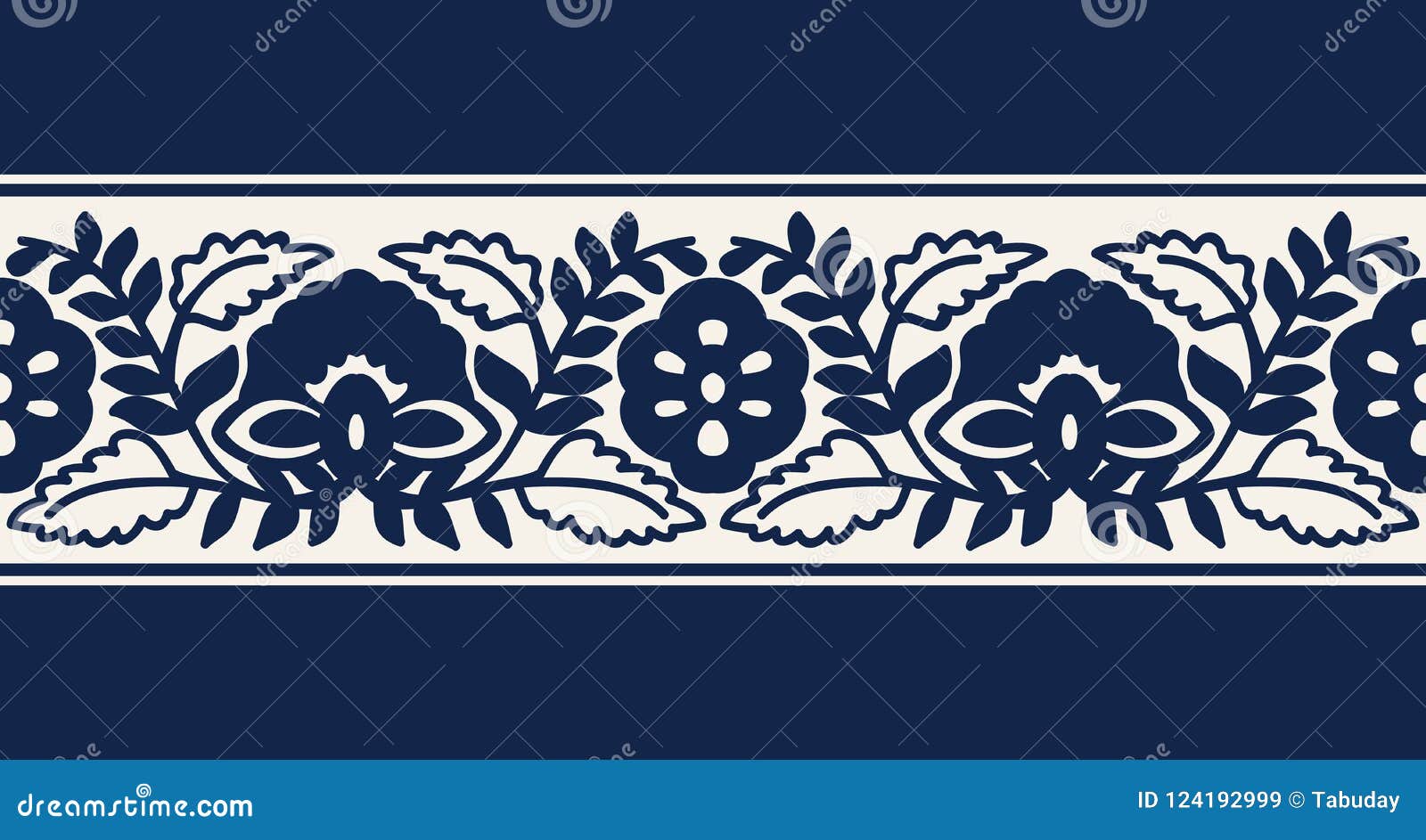 Floral blockprint border. stock vector. Illustration of decorative ... Floral blockprint border. stock vector. Illustration of decorative ...