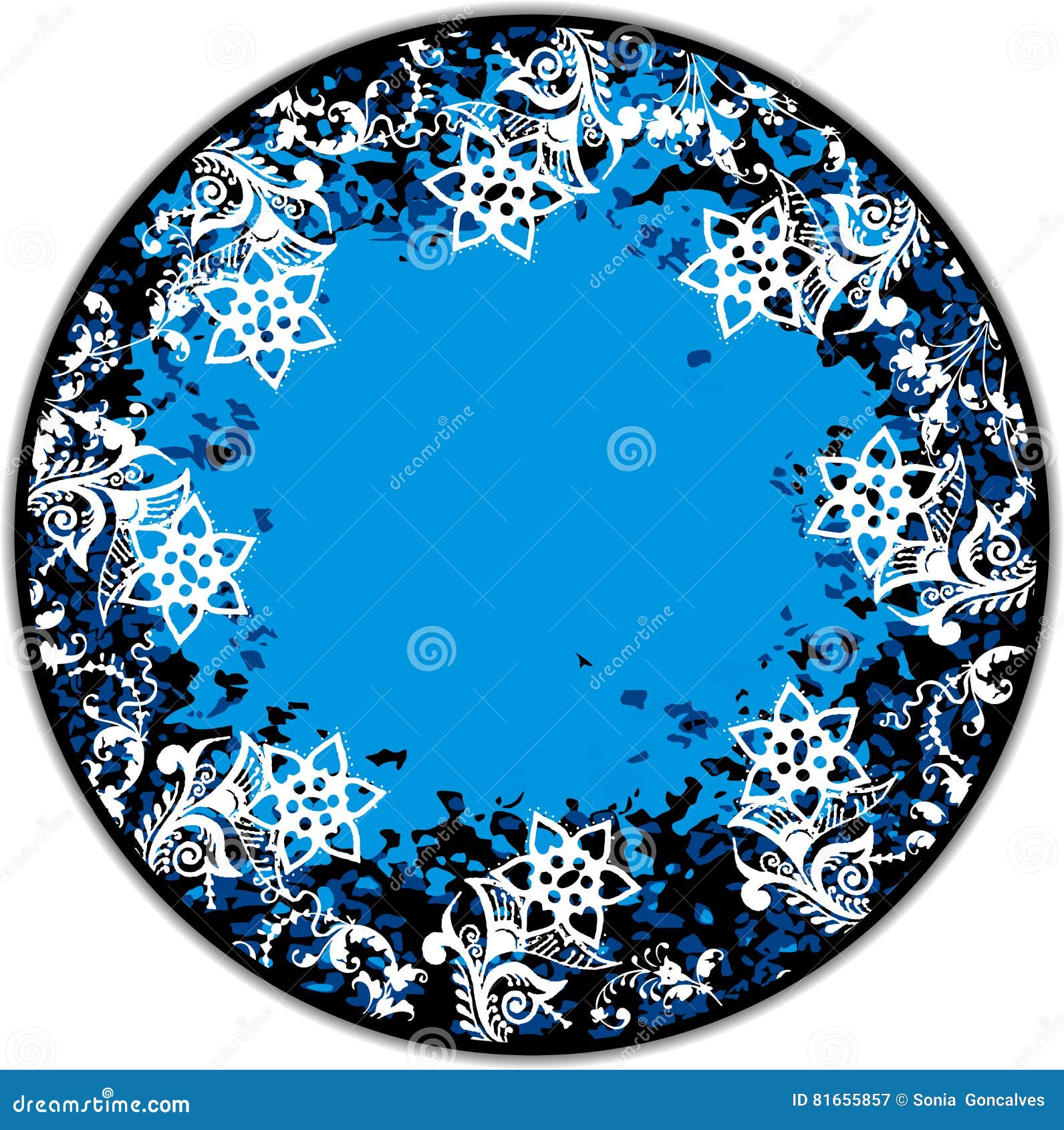 Floral blue round frame stock vector. Illustration of flower - 81655857