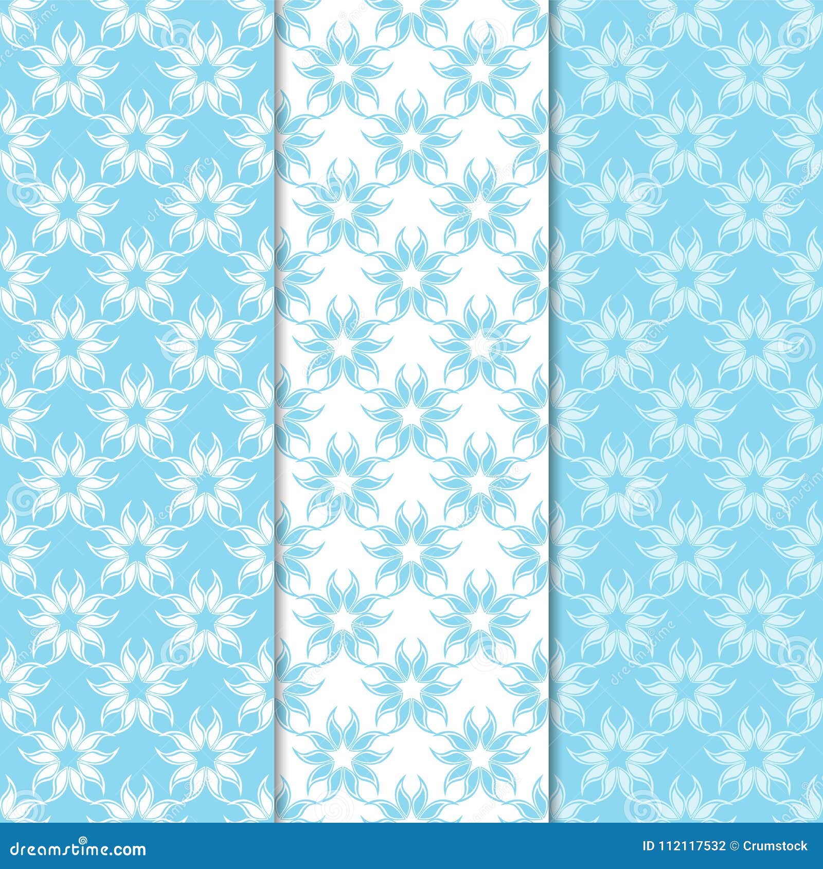 Floral Blue and White Seamless Patterns. Backgrounds with Fower ...