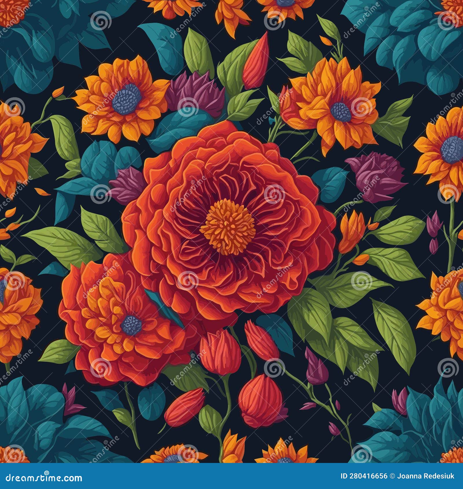 Floral Boho Background Bright Flowers on Light Background Repeatable ...