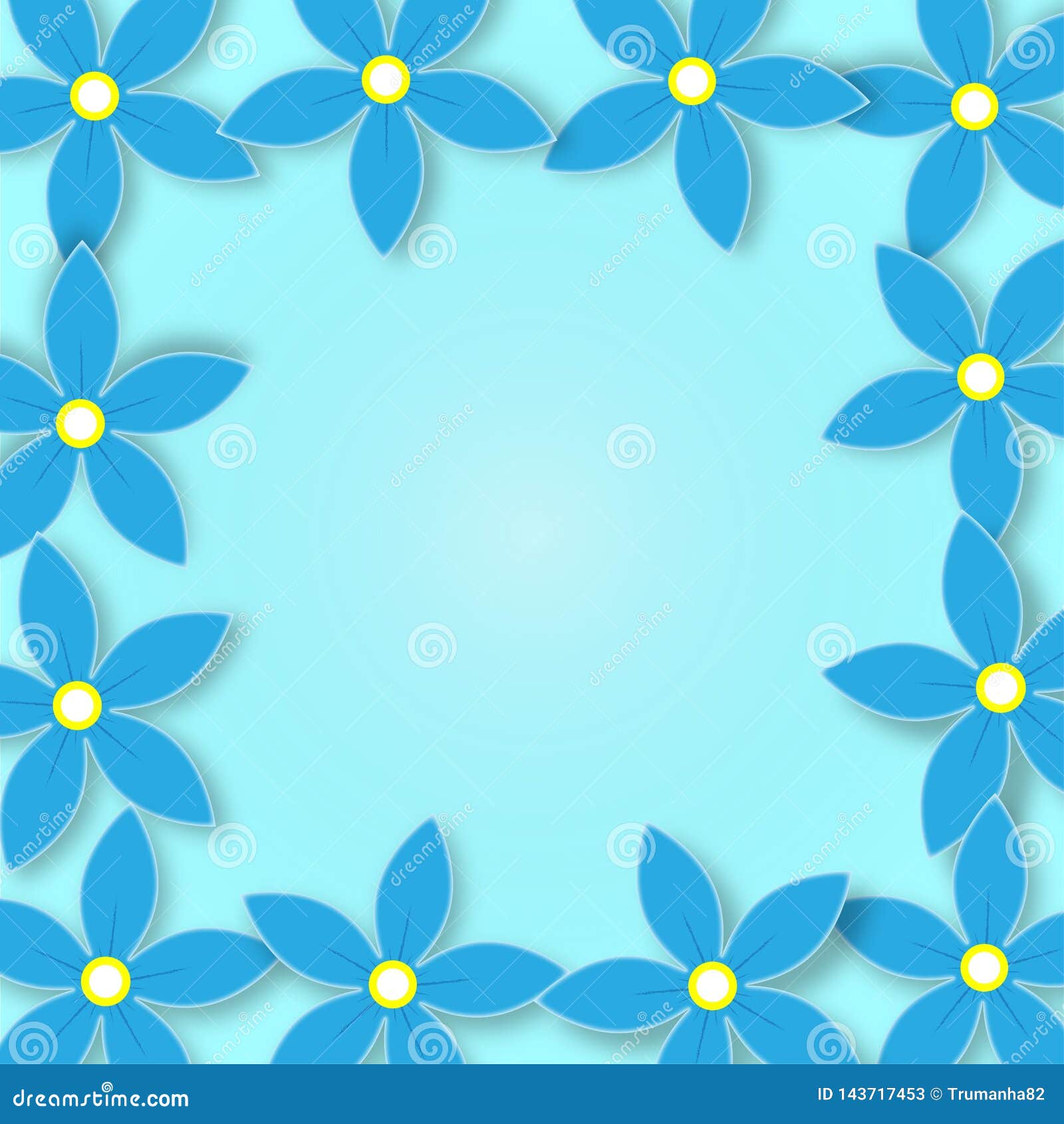 Blue Flowers Border in Pastel Blue Background Stock Vector ...