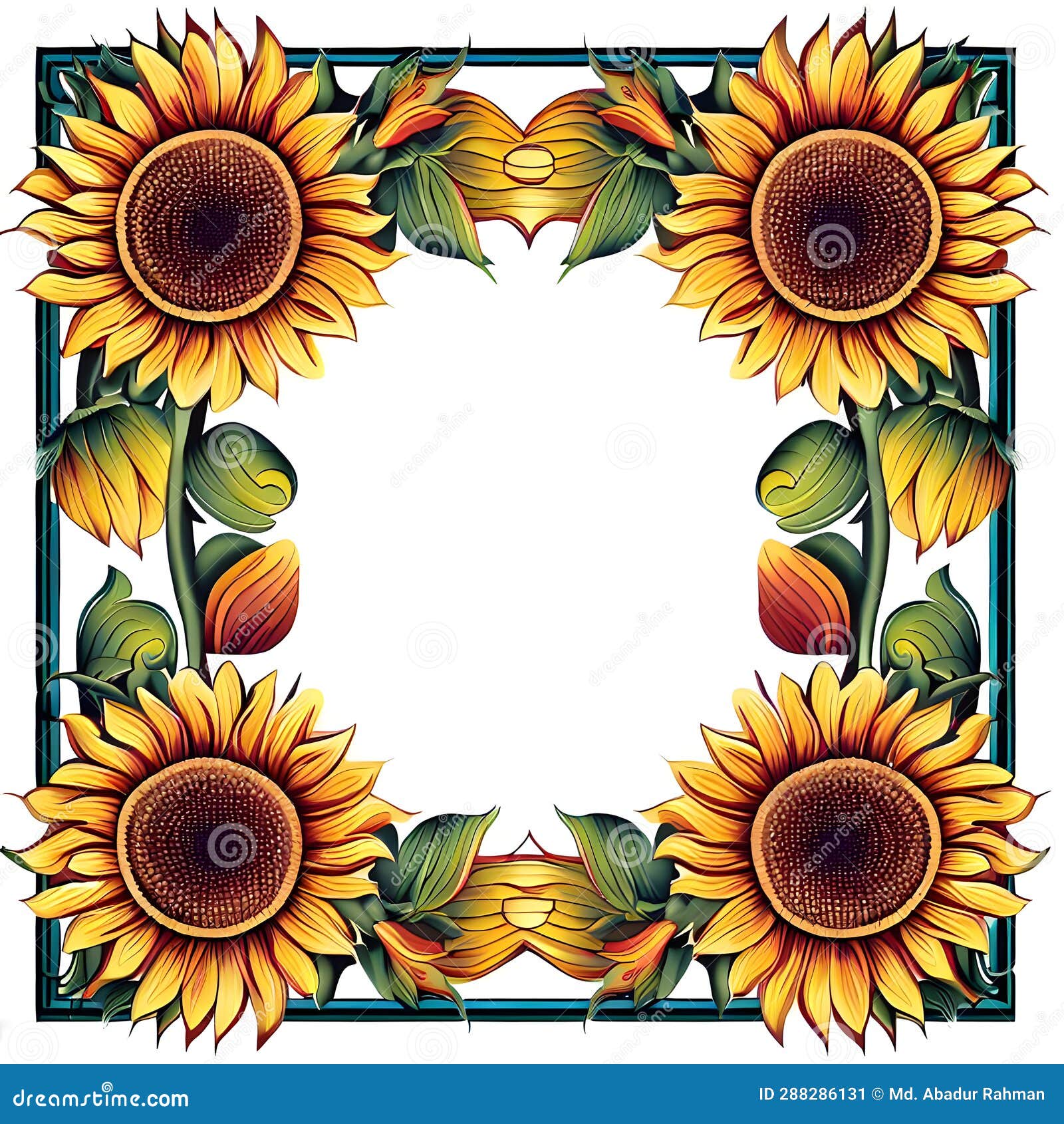 Floral Border Design with Square Shape Sunflower Decoration Ai ...