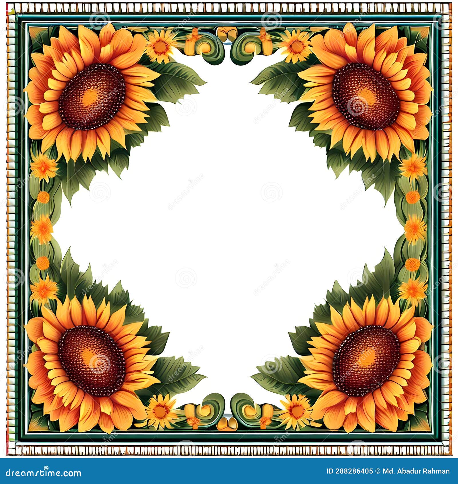 Floral Border Design with Square Shape Sunflower Decoration Ai ...