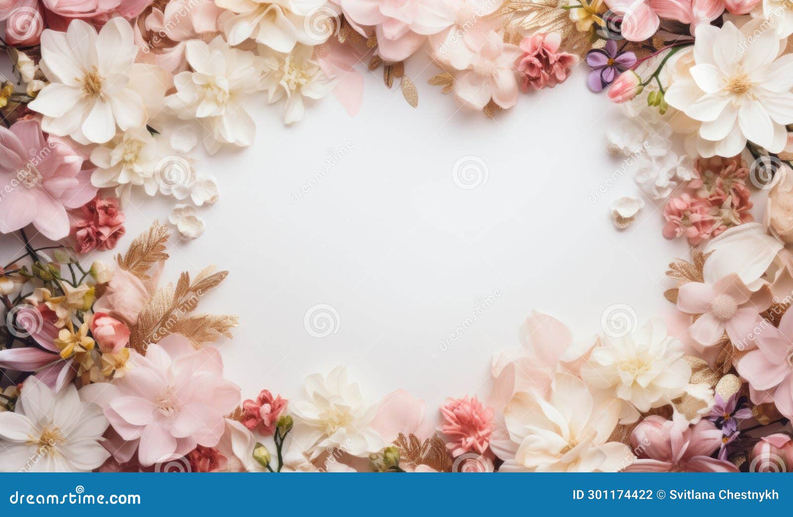 Floral Border Frame, Assorted Garden Flowers Empty Space Background ...