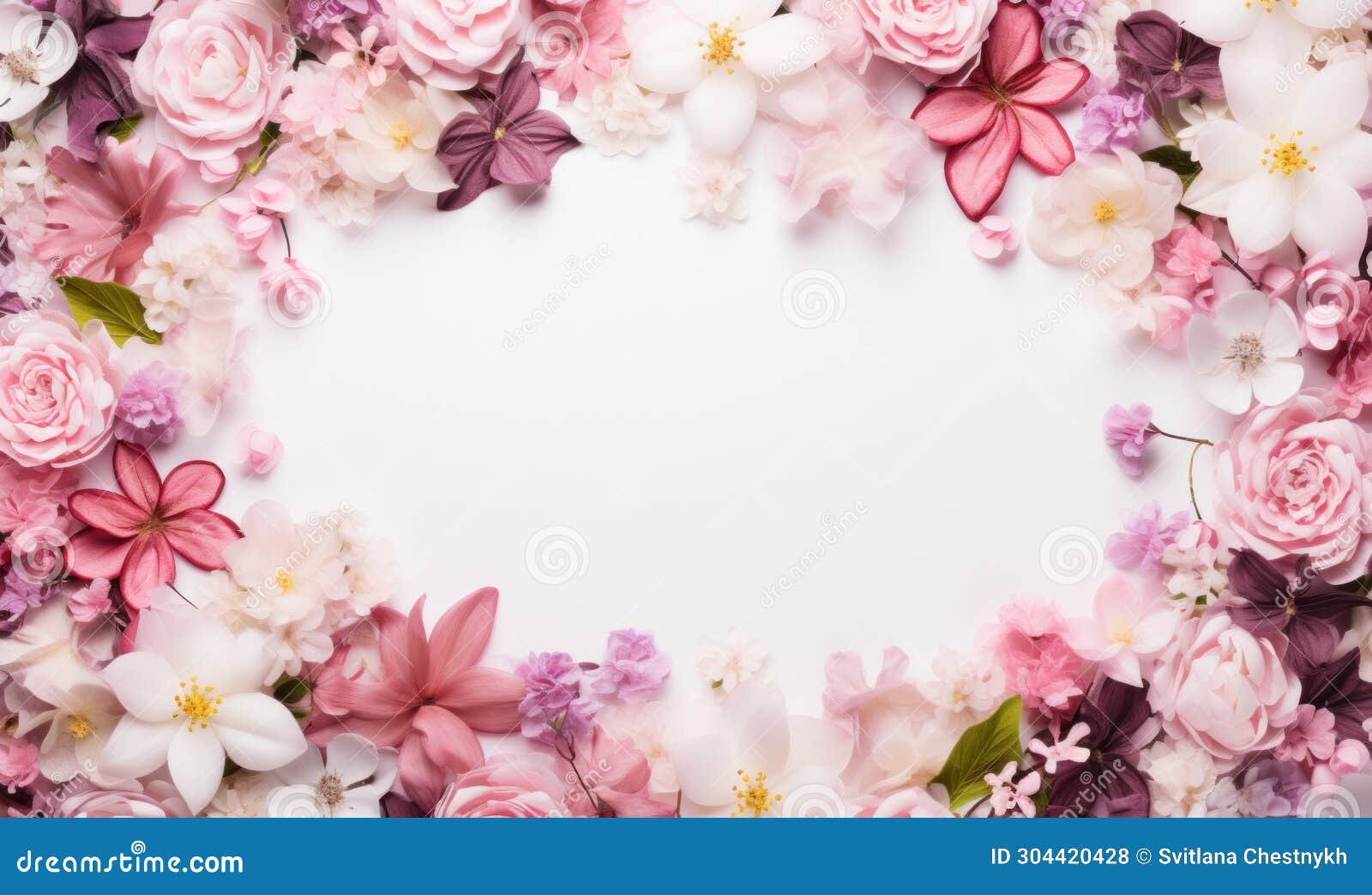 Floral Border Frame, Assorted Garden Flowers Empty Space Background ...