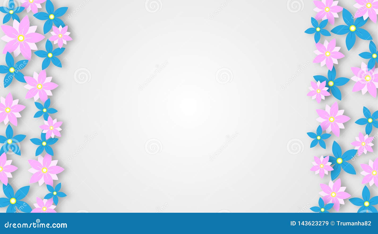 Blue and Pink Flowers Border in Gray Background Stock Vector ...