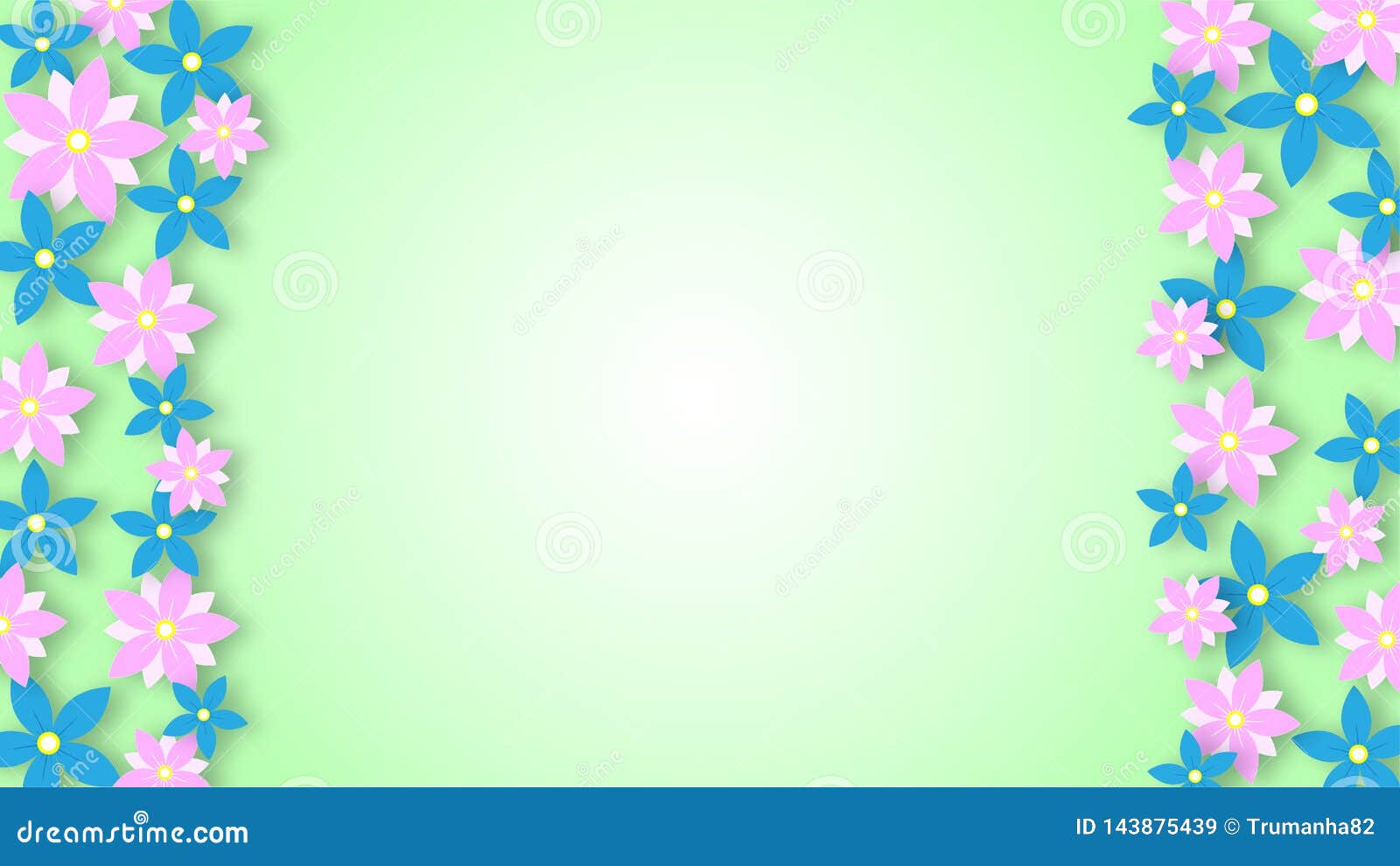 Blue and Pink Flowers Border in Pastel Green Background Stock Vector ...