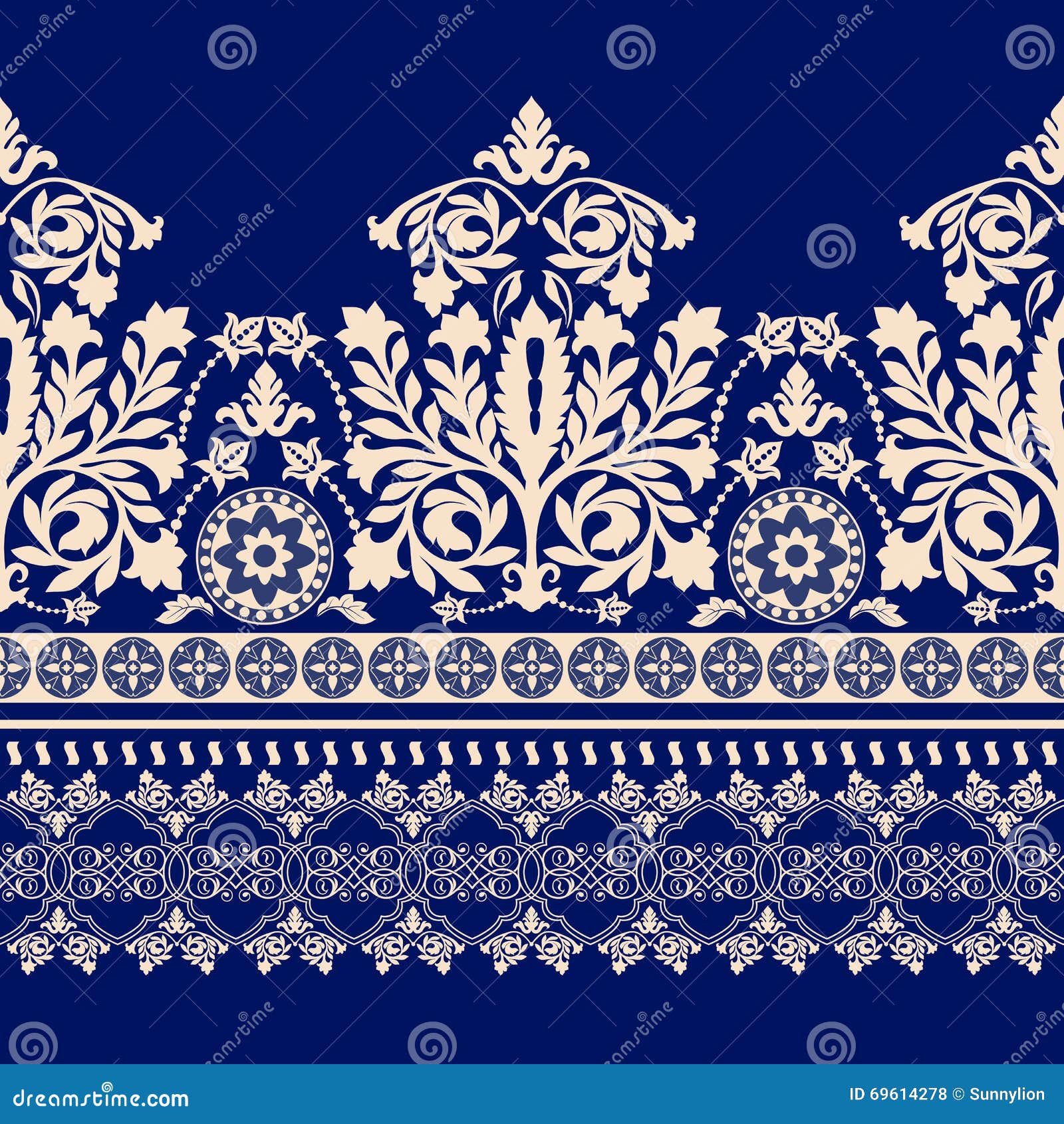Floral Border Ornament. Damask Seamless Pattern Stock Vector ...