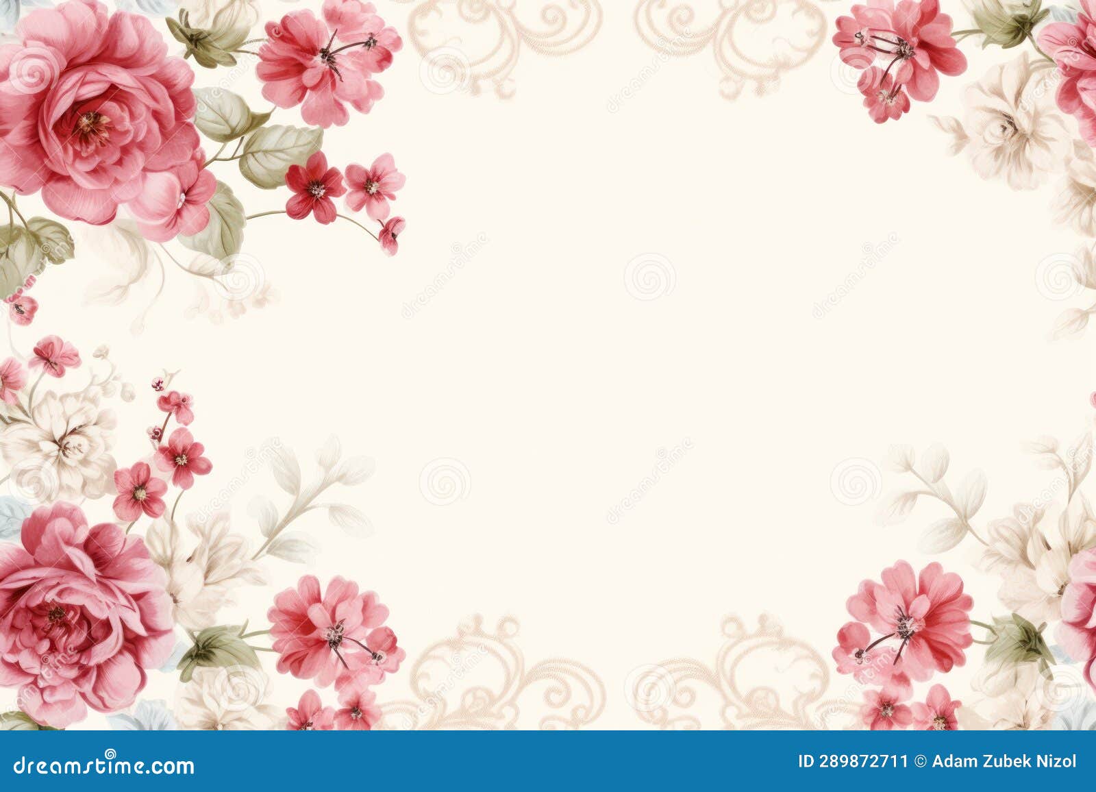 A Floral Border with Pink Flowers Stock Illustration - Illustration of ...