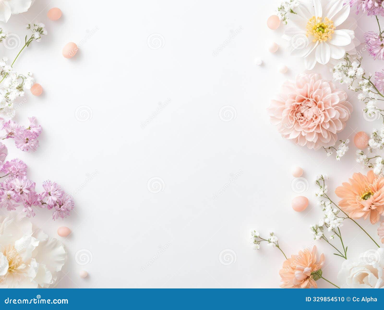 Floral Border of Pink and White Flowers on a White Background Stock ...