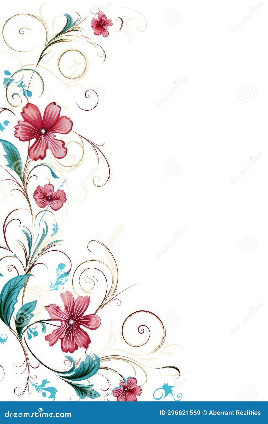 A Floral Border with Red and Blue Flowers on a White Background Stock ...