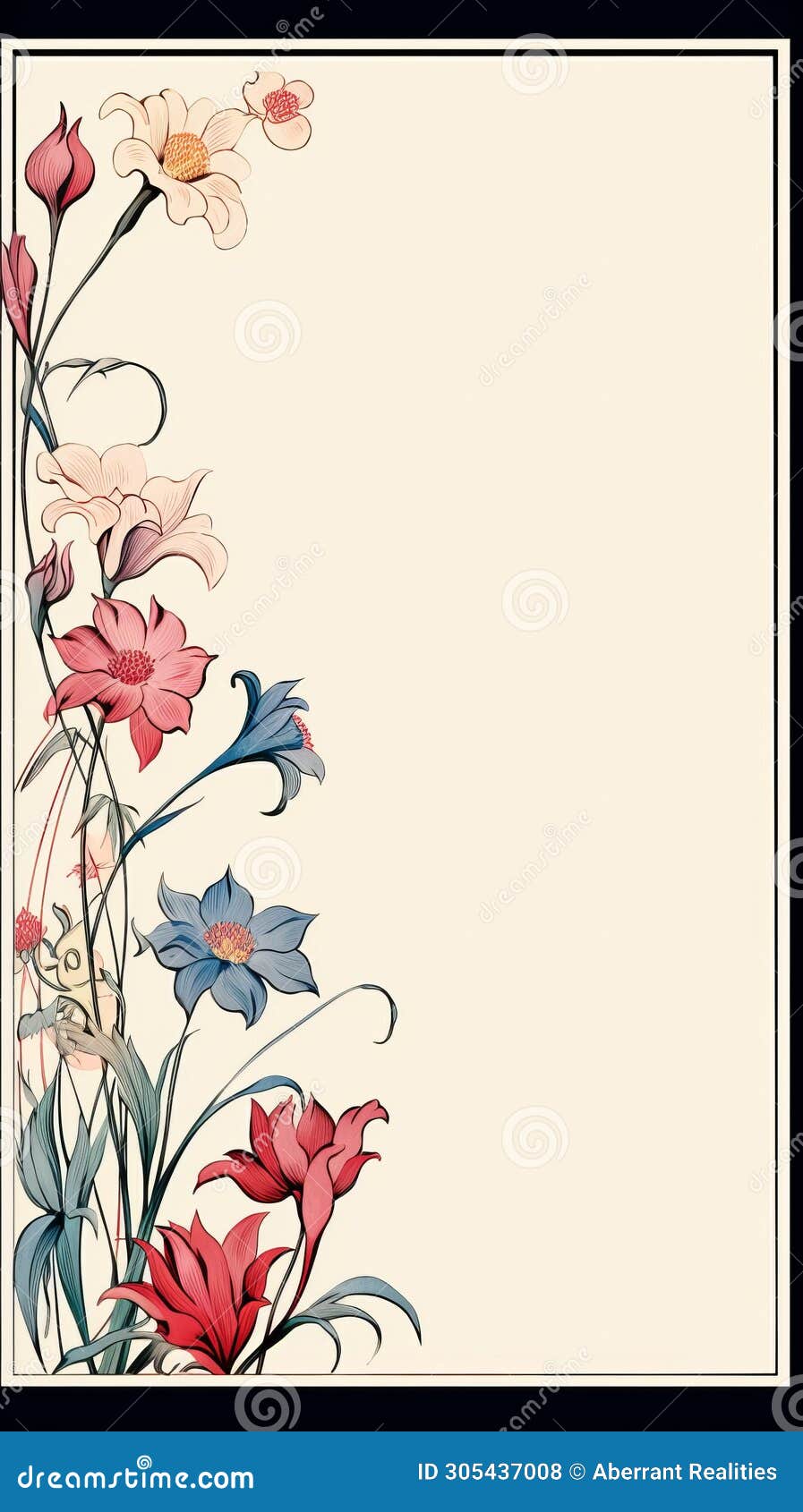 A Floral Border with Red Pink and Blue Flowers Stock Illustration ...