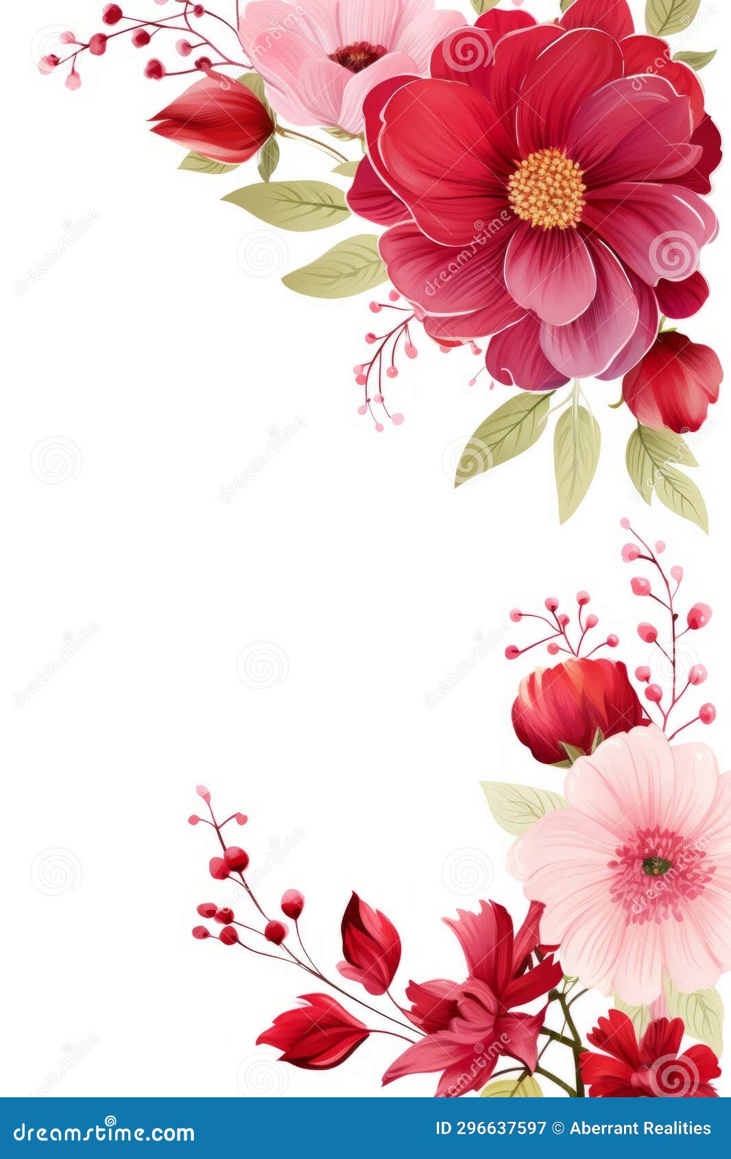 Floral Border with Red and Pink Flowers on a White Background Stock ...