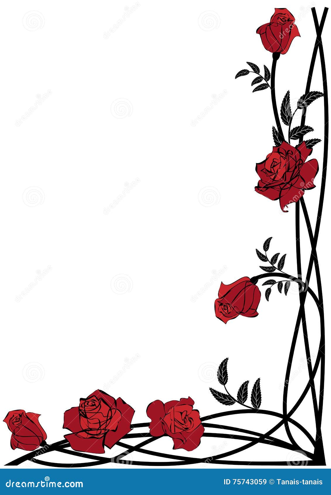 Floral border with roses stock vector. Illustration of ornate - 75743059